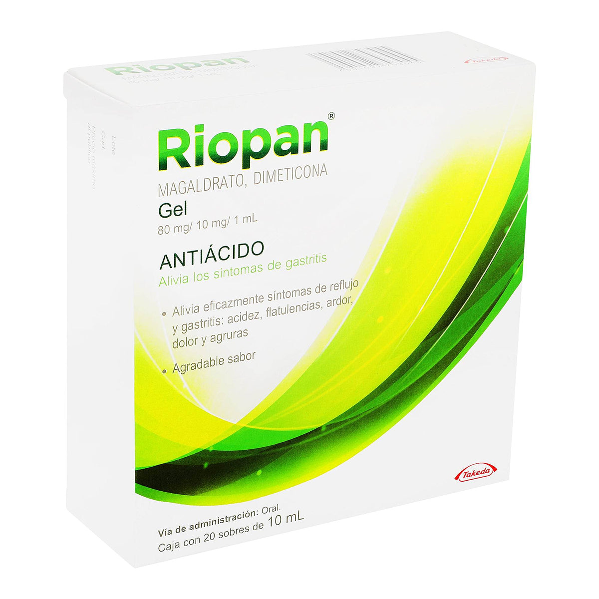 Riopan Gel 80Mg/10Mg/1Ml Sobres 10Ml Con 20 (Magaldrato/Dimeticona) — WeCare Pharma