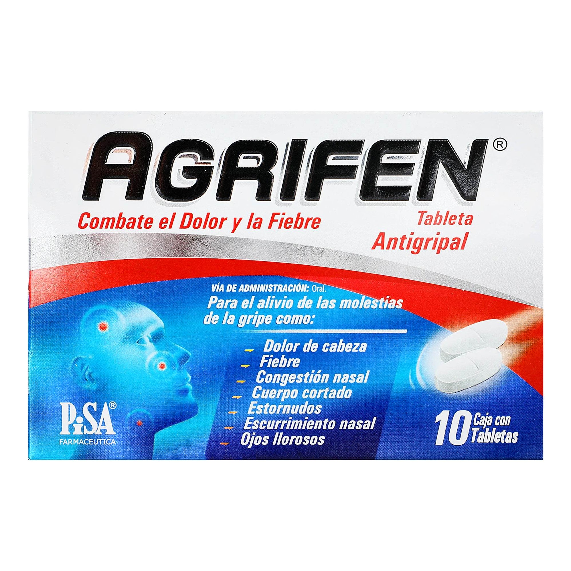 Agrifen 500Mg/25Mg/5Mg/4Mg Con 10 Tabletas (Paracetamol/Cafeina/Fenile ...