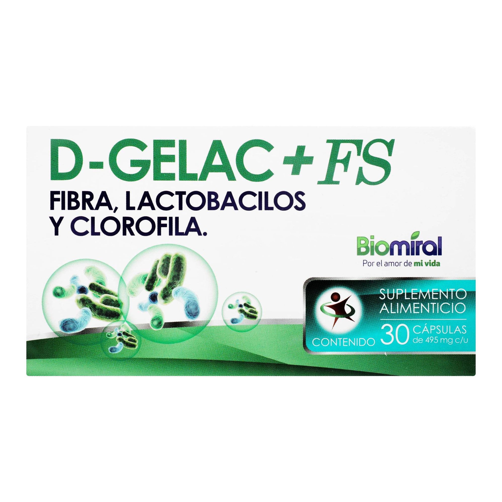 D-Gelac+Fs 495Mg Con 30 Capsulas (Fibra/Probioticos/Clorofila) — WeCare ...