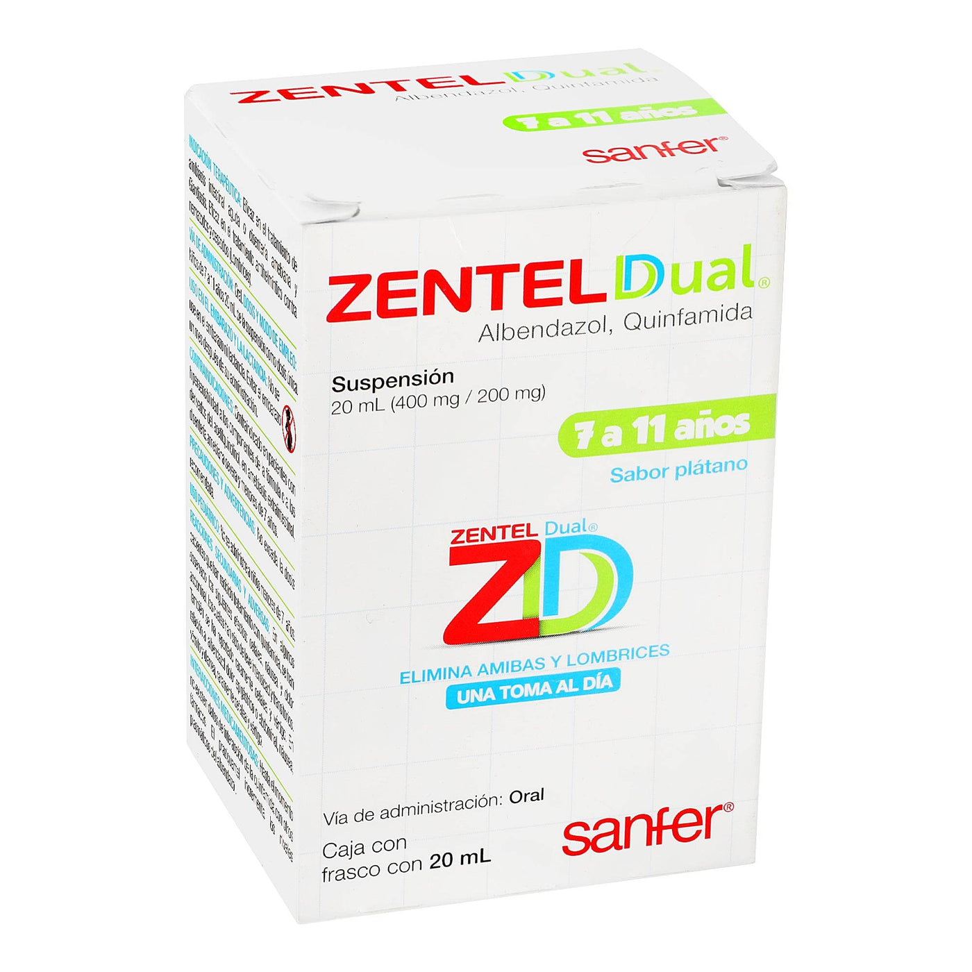 Zentel Dual Infantil Suspensión 400Mg/200Mg 20Ml (Albendazol/Quinfamid ...