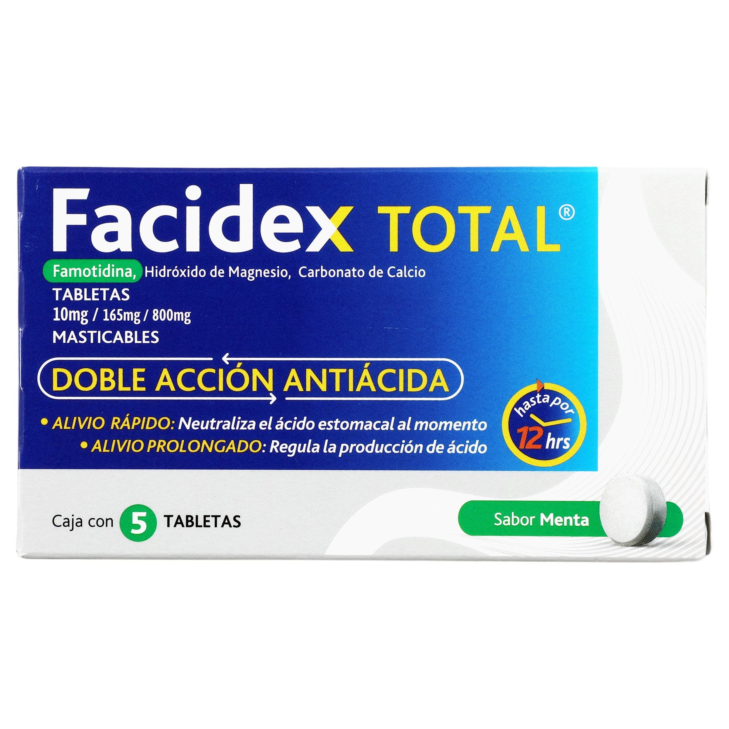 Facidex Total 10Mg/165/800Mg Con 5 Tabletas (Famotidina/Hidroxido De M