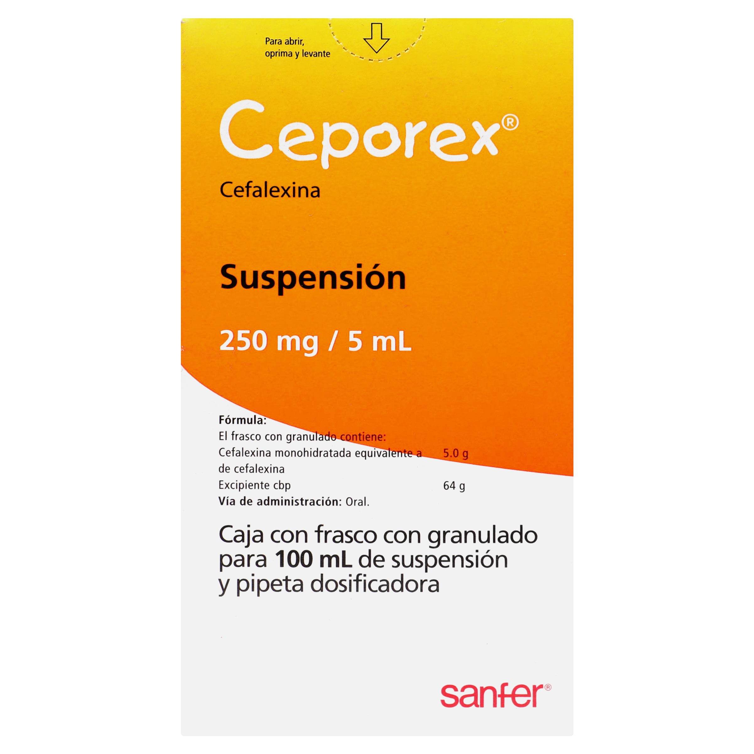 Ceporex Suspensión 250Mg 100Ml (Cefalexina)