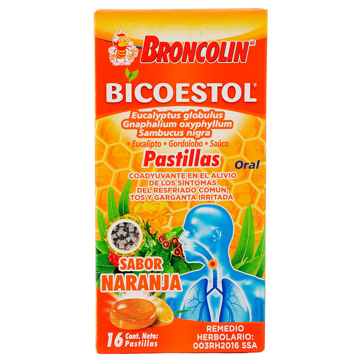 Broncolin Bicoestol Pastillas 2.5G Con 16 Naranja (Eucaliptus Globulus ...