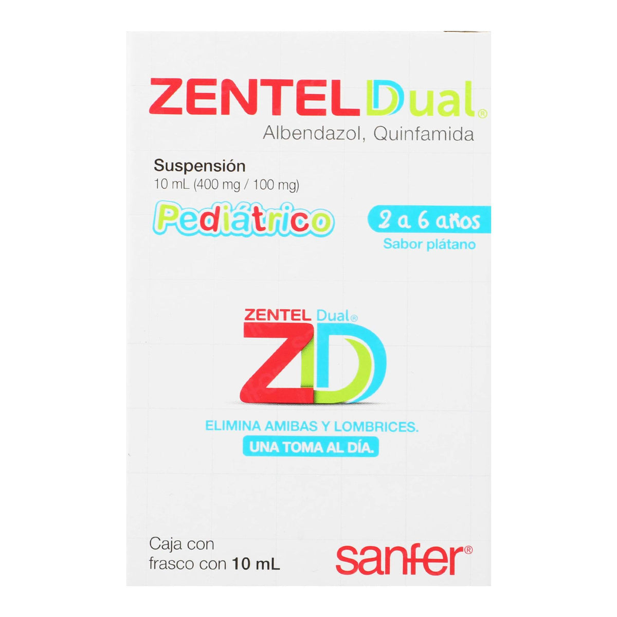 Zentel Dual Pediatrico Suspensión 400Mg/100Mg 10Ml (Albendazol/Quinfam ...