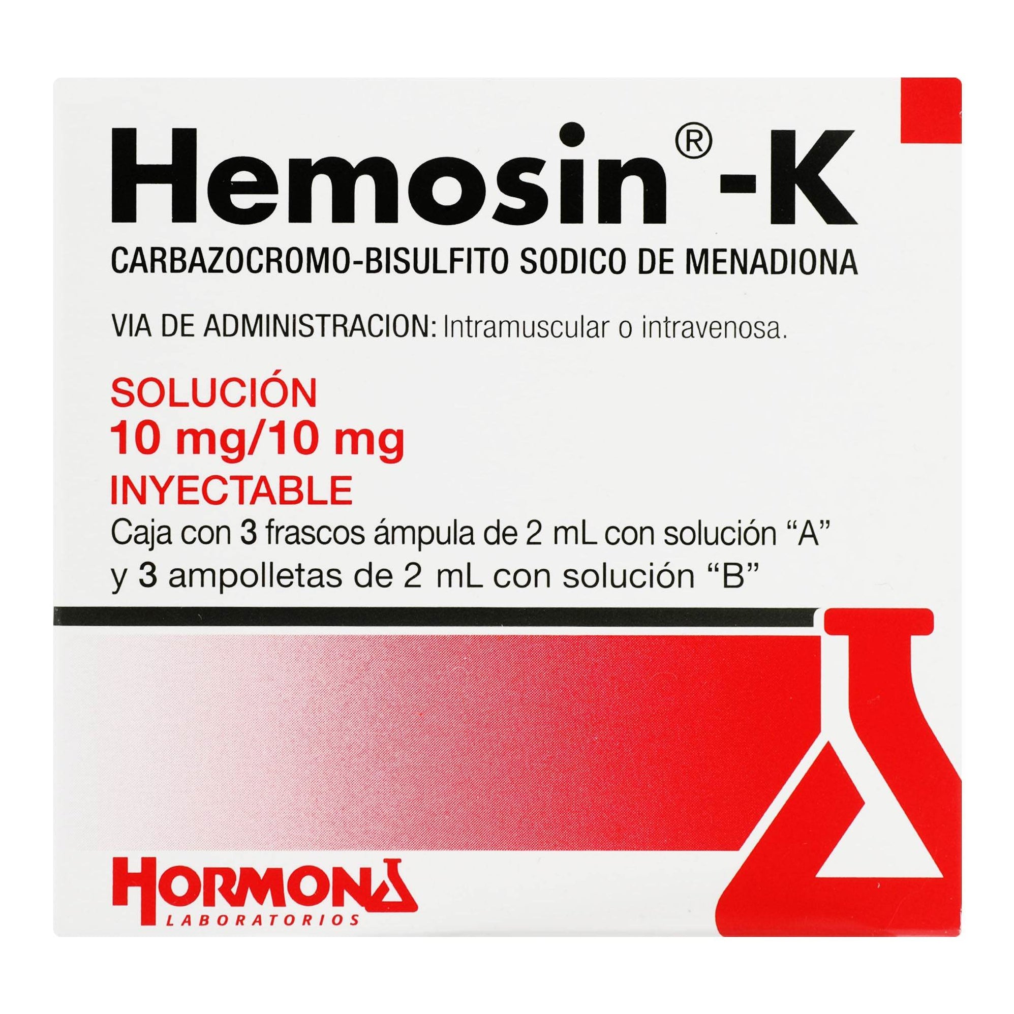 Hemosin-K 10Mg/5Ml Con 3 Ampulas (Carbazocromo/Bisulfito Sodico De Men ...
