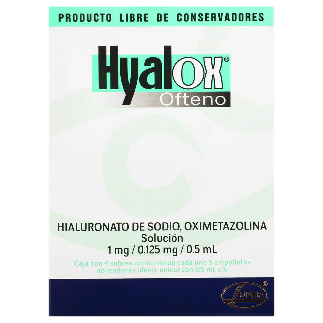 Hyalox Ofteno Gotas 1Mg/0.125Mg/0.5Ml Con 20 (Hialunorato De Sodio/Oxi ...