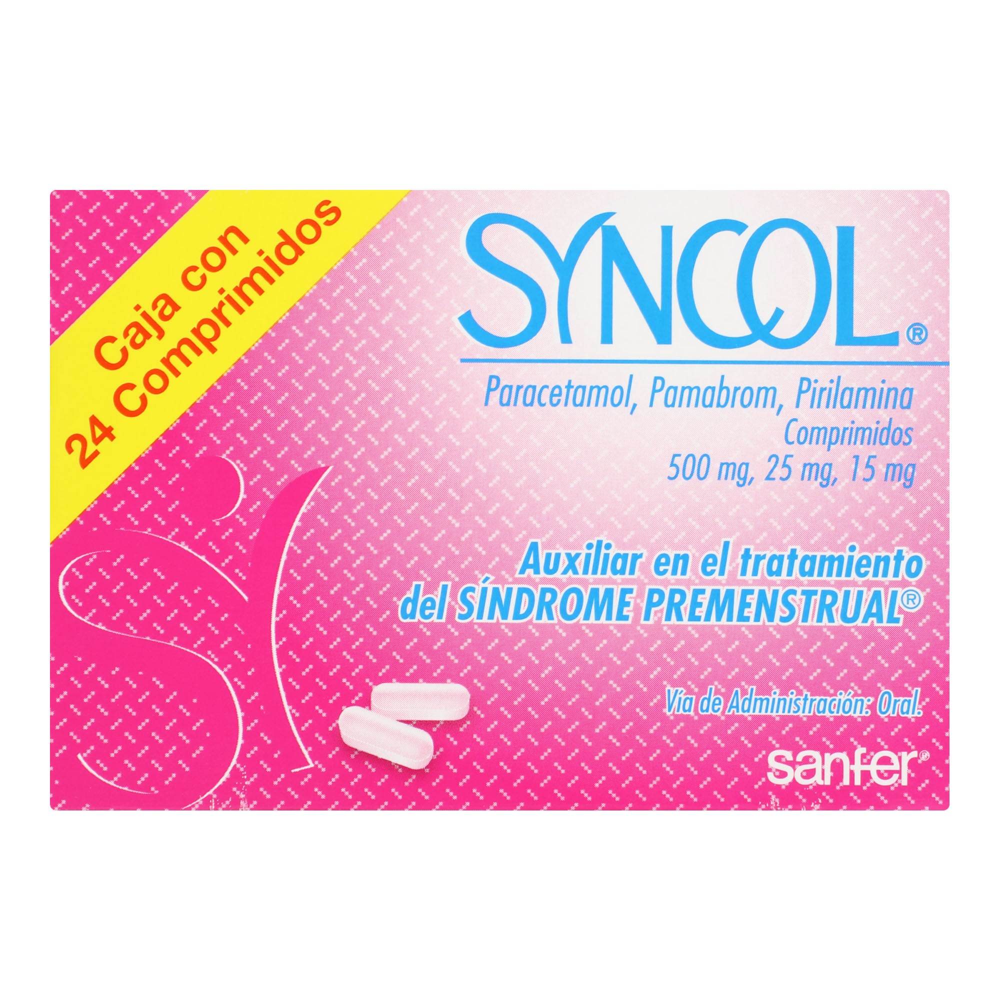Syncol 500Mg/25Mg/15Mg Con 24 Comprimidos (Paracetamol/Pamabrom/Pirila