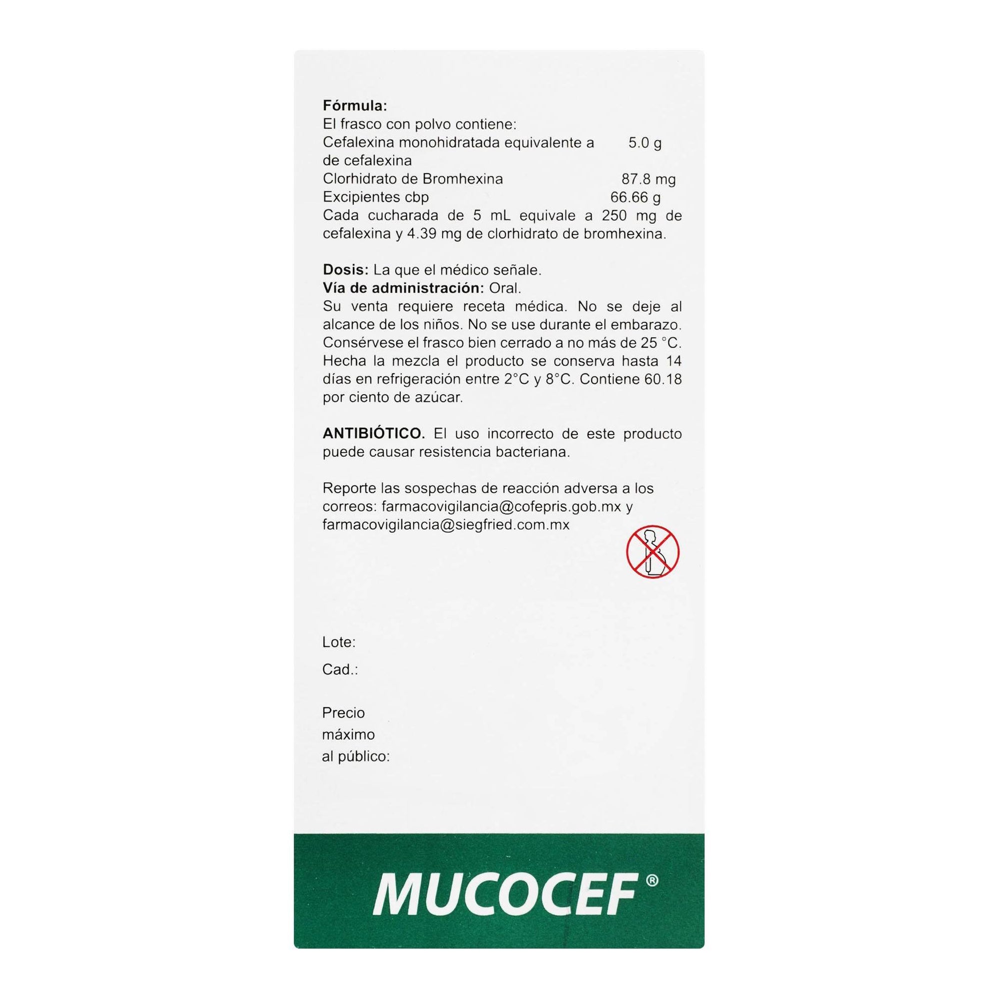 Mucocef (Cefalexina/Bromhexina) Suspensión 250Mg Con 100Ml — WeCare Pharma