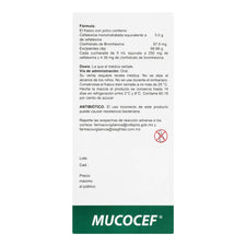 Mucocef (Cefalexina/Bromhexina) Suspensión 250Mg Con 100Ml — WeCare Pharma
