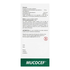 Mucocef (Cefalexina/Bromhexina) Suspensión 250Mg Con 100Ml — WeCare Pharma
