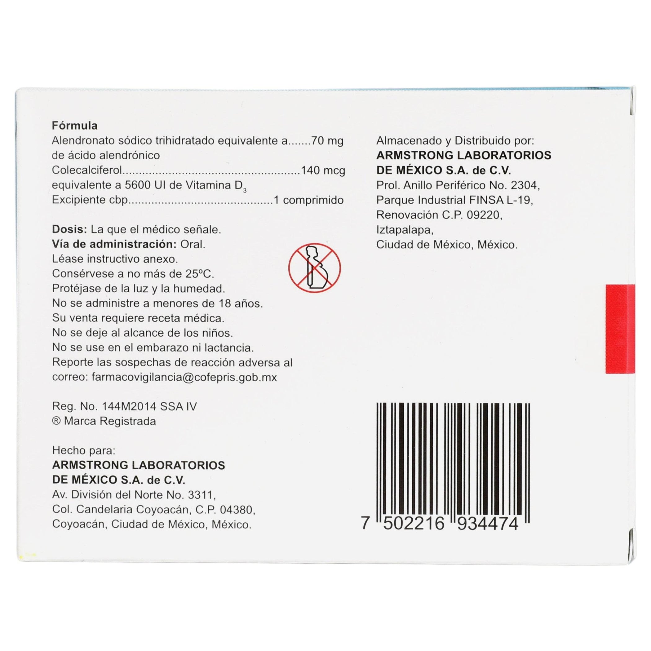 Cuyulid 70Mg/5600Ui Unid Con 4 Comprimidos (Acido Alendronico/Colecalc ...