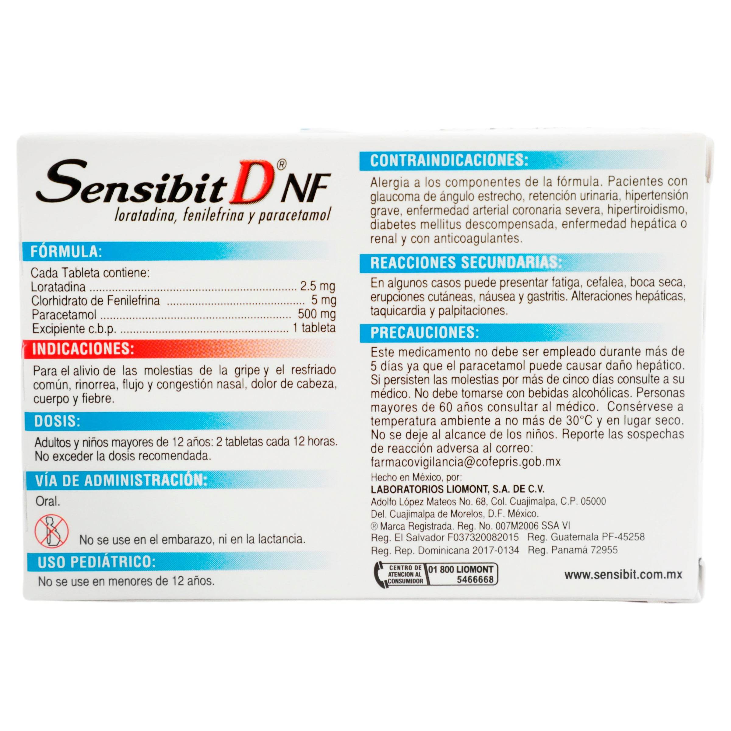 Sensibit D Nf 2.5Mg/5Mg500Mg Con 12 Tabletas (Loratadina/Fenilefrina/P ...