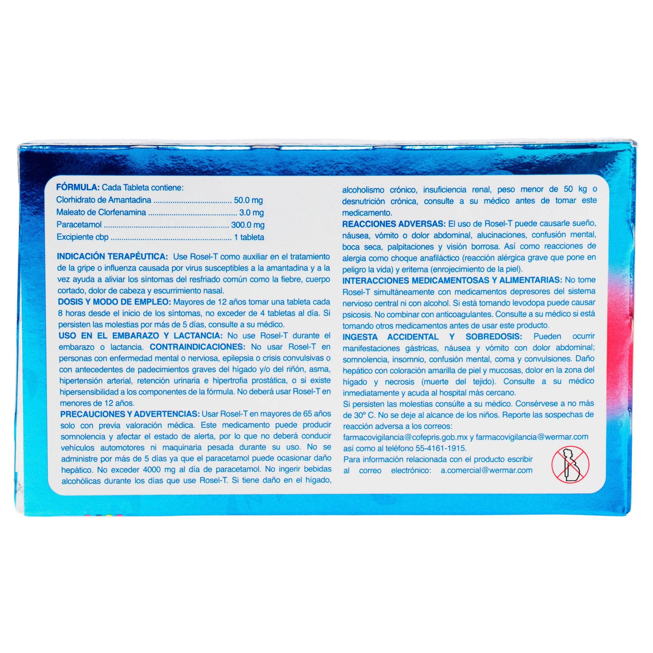 Rosel T 50Mg/3/300Mg Con 24 Tabletas (Amantadina/Clorfenamina/Paraceta ...