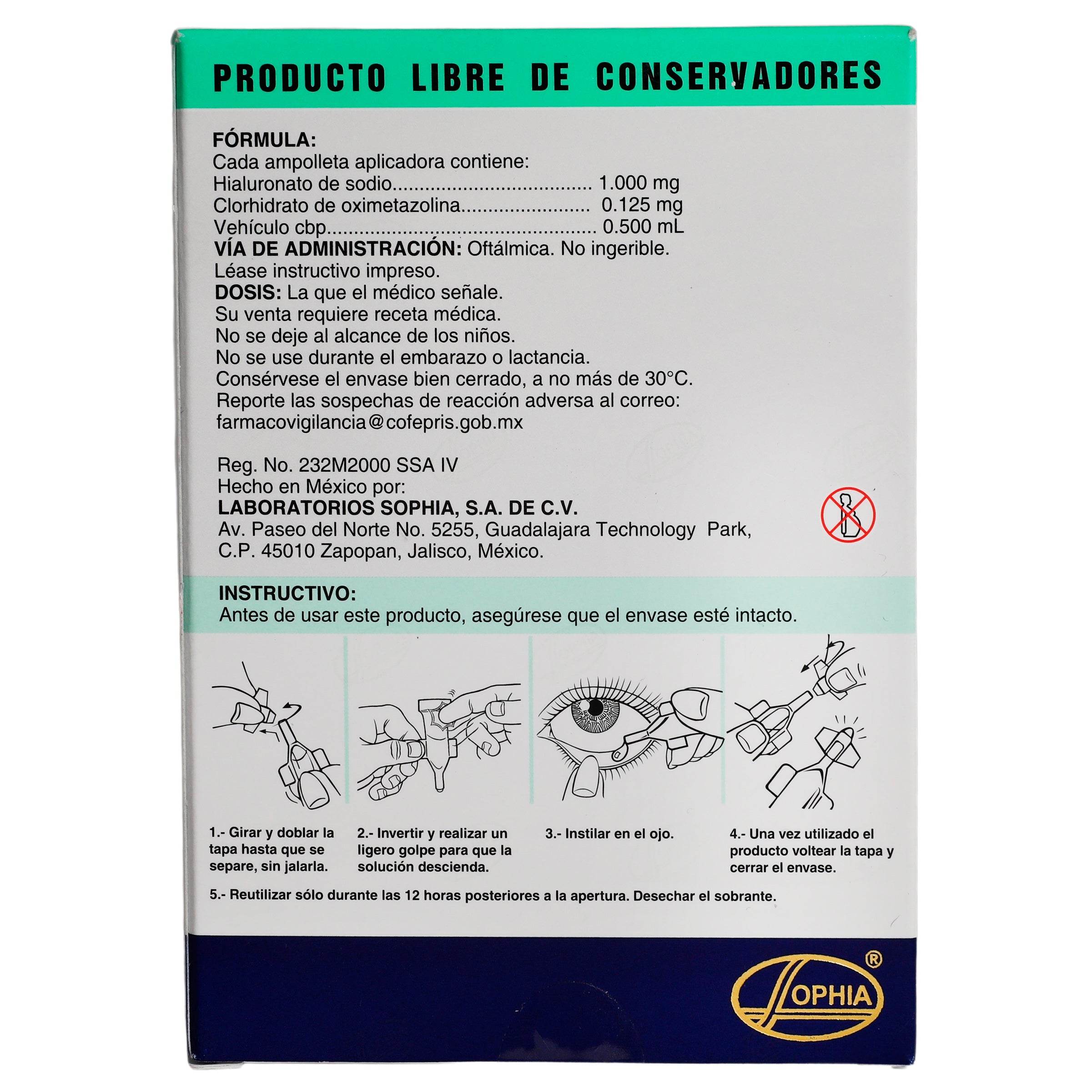 Hyalox Ofteno Gotas 1Mg/0.125Mg/0.5Ml Con 20 (Hialunorato De Sodio/Oxi ...