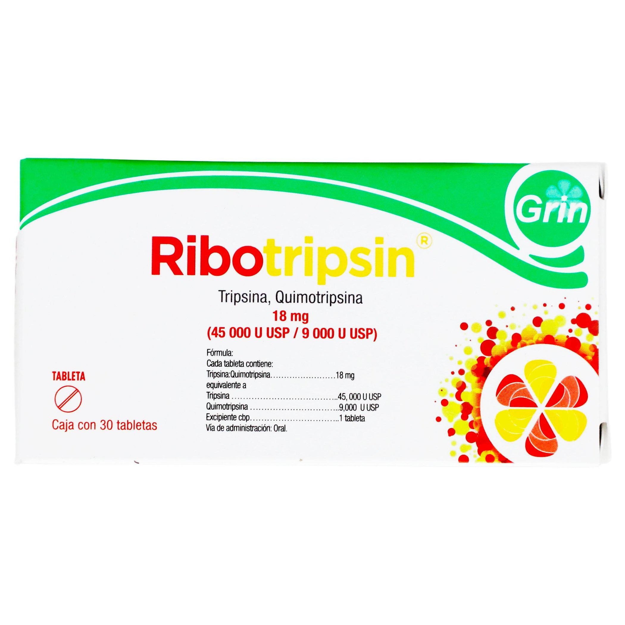 Ribotripsin 18Mg Con 30 Tabletas (Tripsina/Quimotripsina) — WeCare Pharma