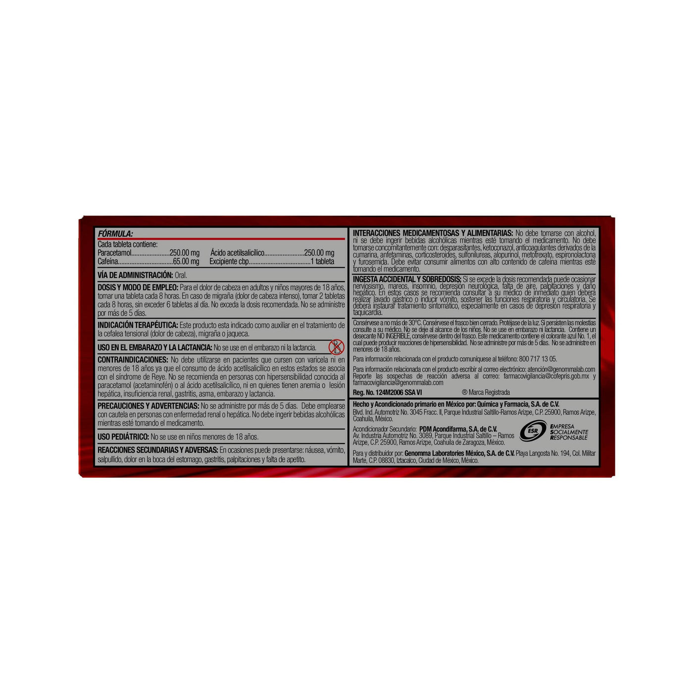 Bio Electro 250Mg/150Mg/65Mg Con 24 Tabletas (Ac Acetil/Paracetamol/Ca ...