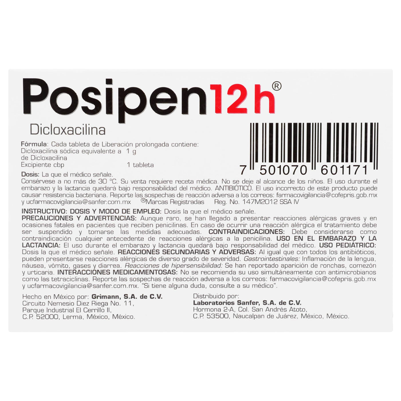 Posipen 12H 1G Con 10 Tabletas (Dicloxacilina) — WeCare Pharma