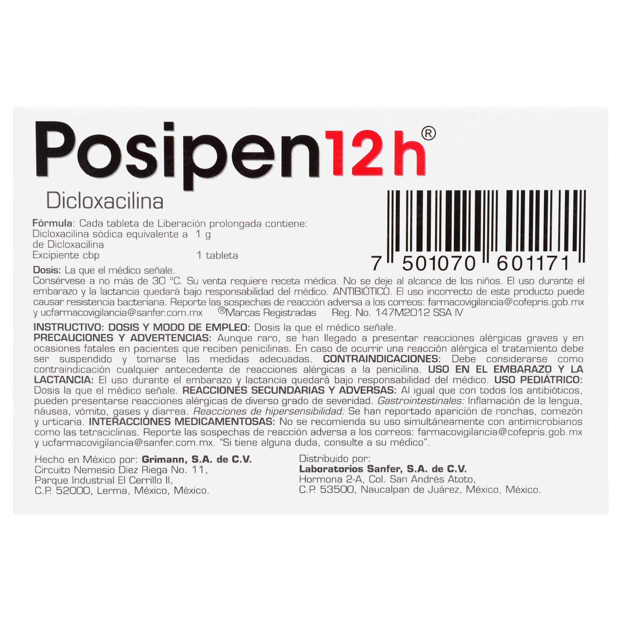 Posipen 12H 1G Con 10 Tabletas (Dicloxacilina) — WeCare Pharma