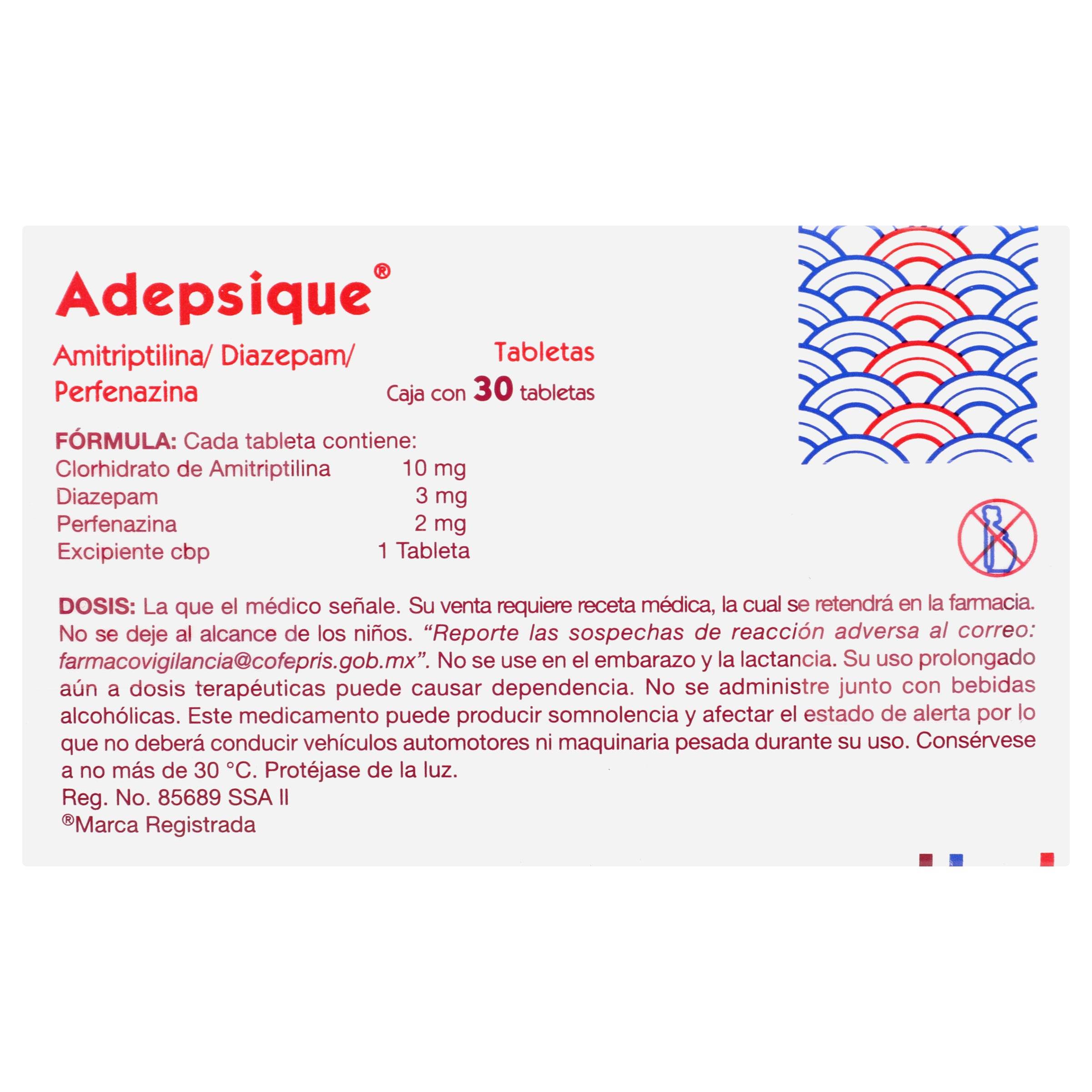 Adepsique (Amitriptilina/Diazepam/Perfenazina) Tabletas 10Mg/3Mg/2Mg C ...