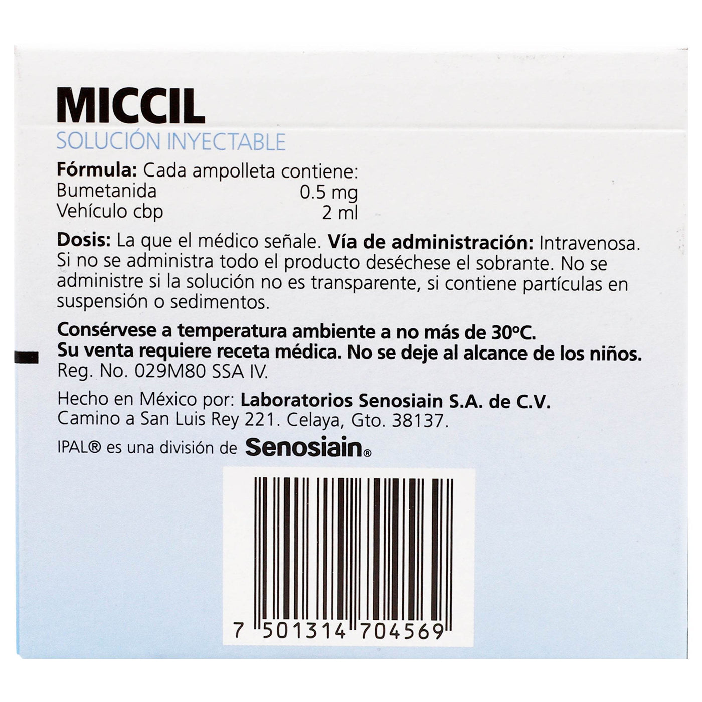 Miccil 0.5Mg 2Ml Con 5 Ampulas (Bumetanida) — WeCare Pharma