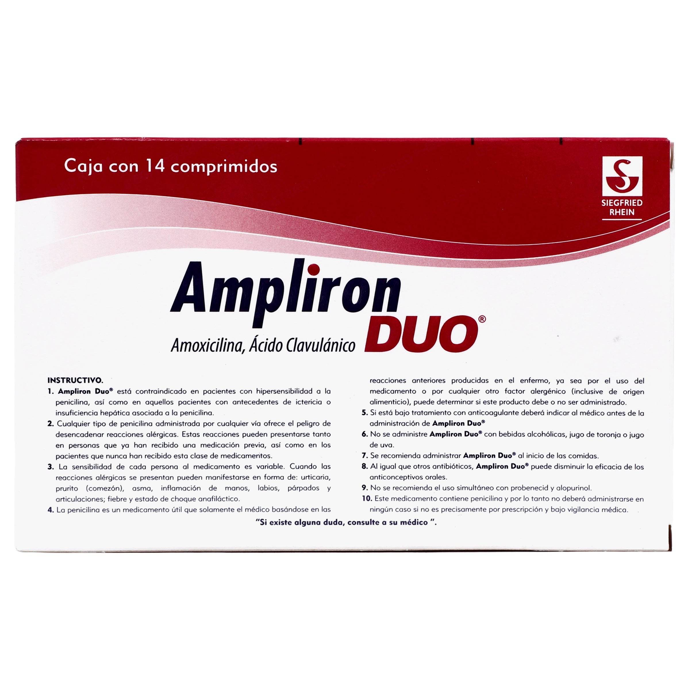 Ampliron Duo 875Mg/125Mg Con 14 Comprimidos (Amoxicilina/Acido Clavula ...