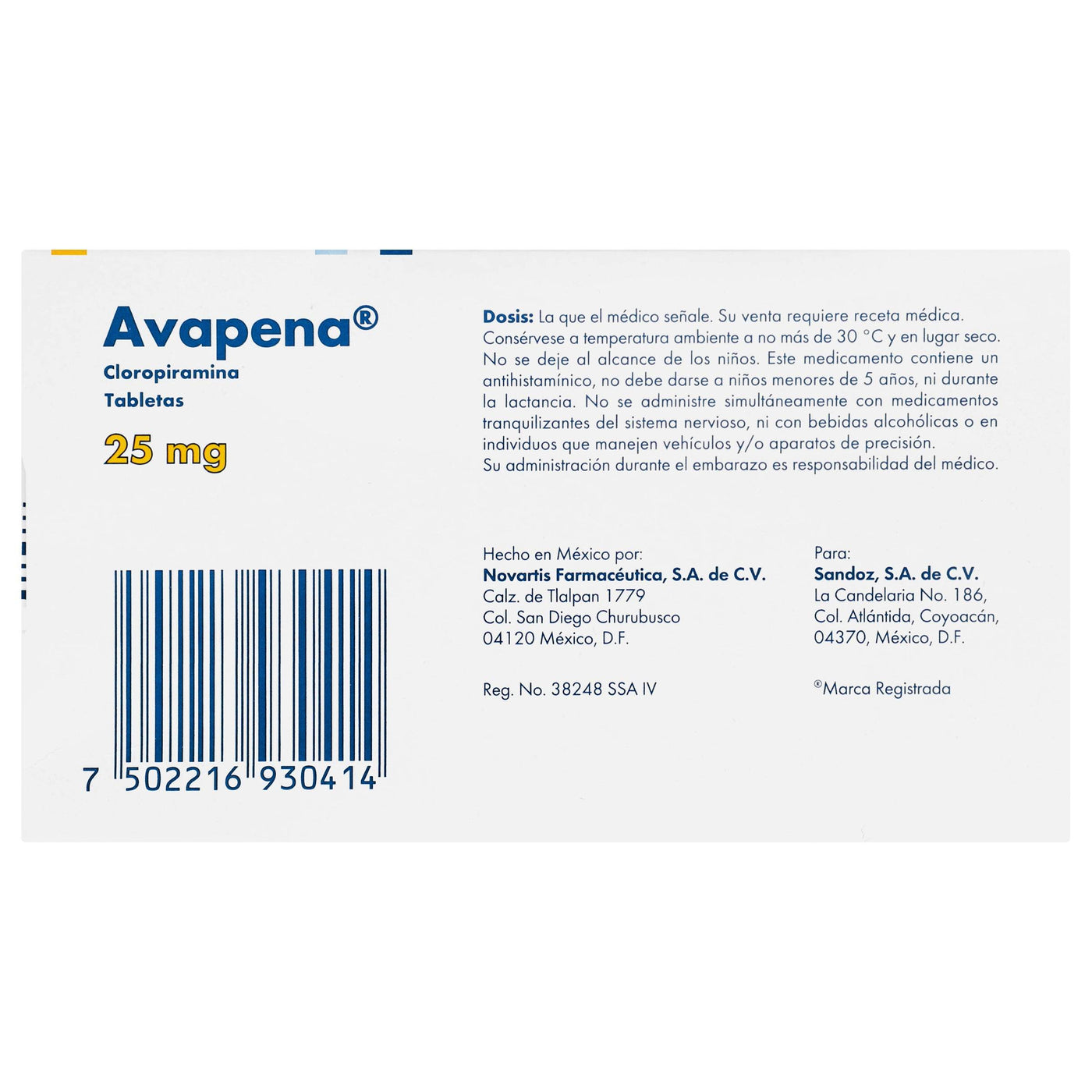 Avapena 25Mg Con 20 Tabletas (Cloropiramida) — WeCare Pharma