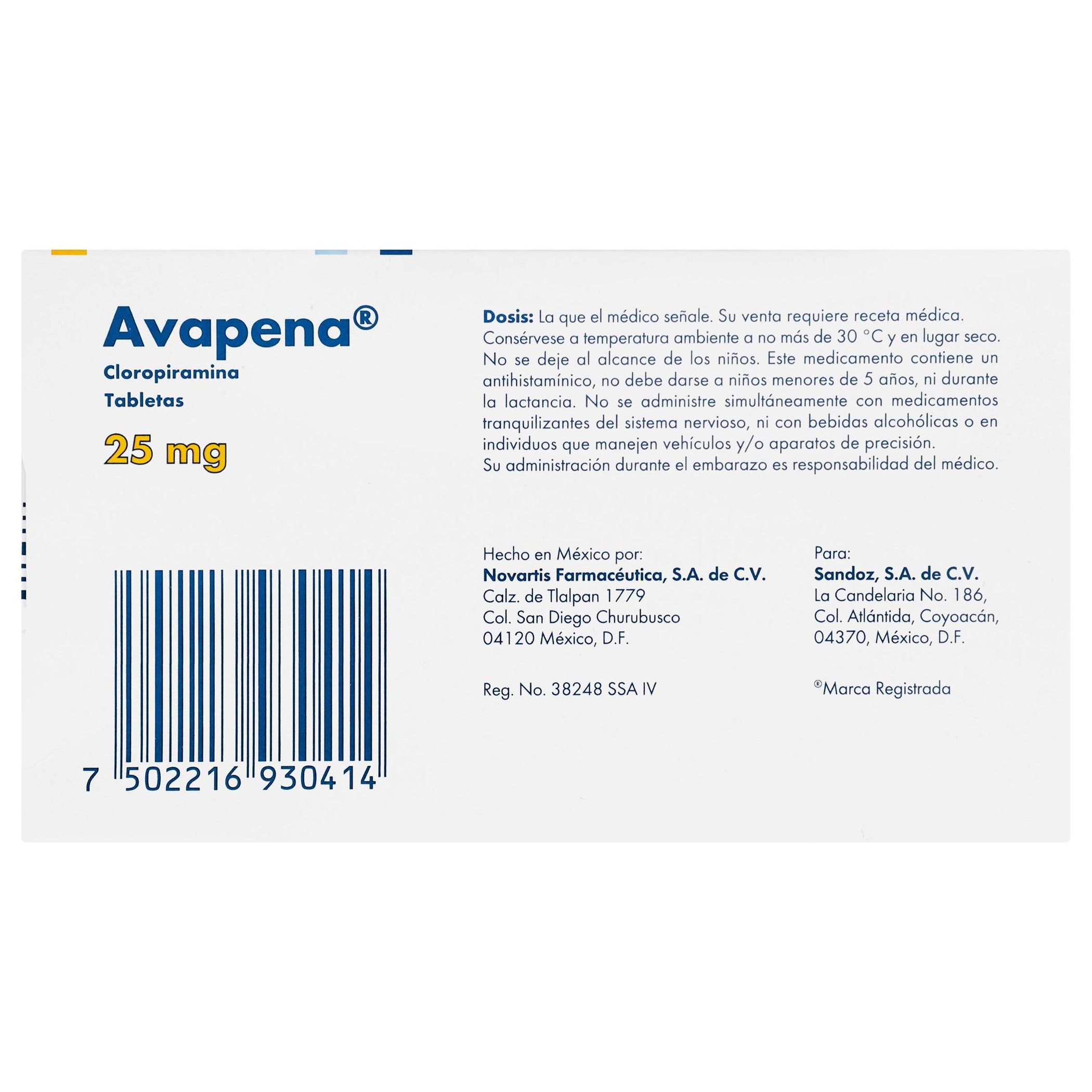 Avapena 25Mg Con 20 Tabletas (Cloropiramida) — WeCare Pharma