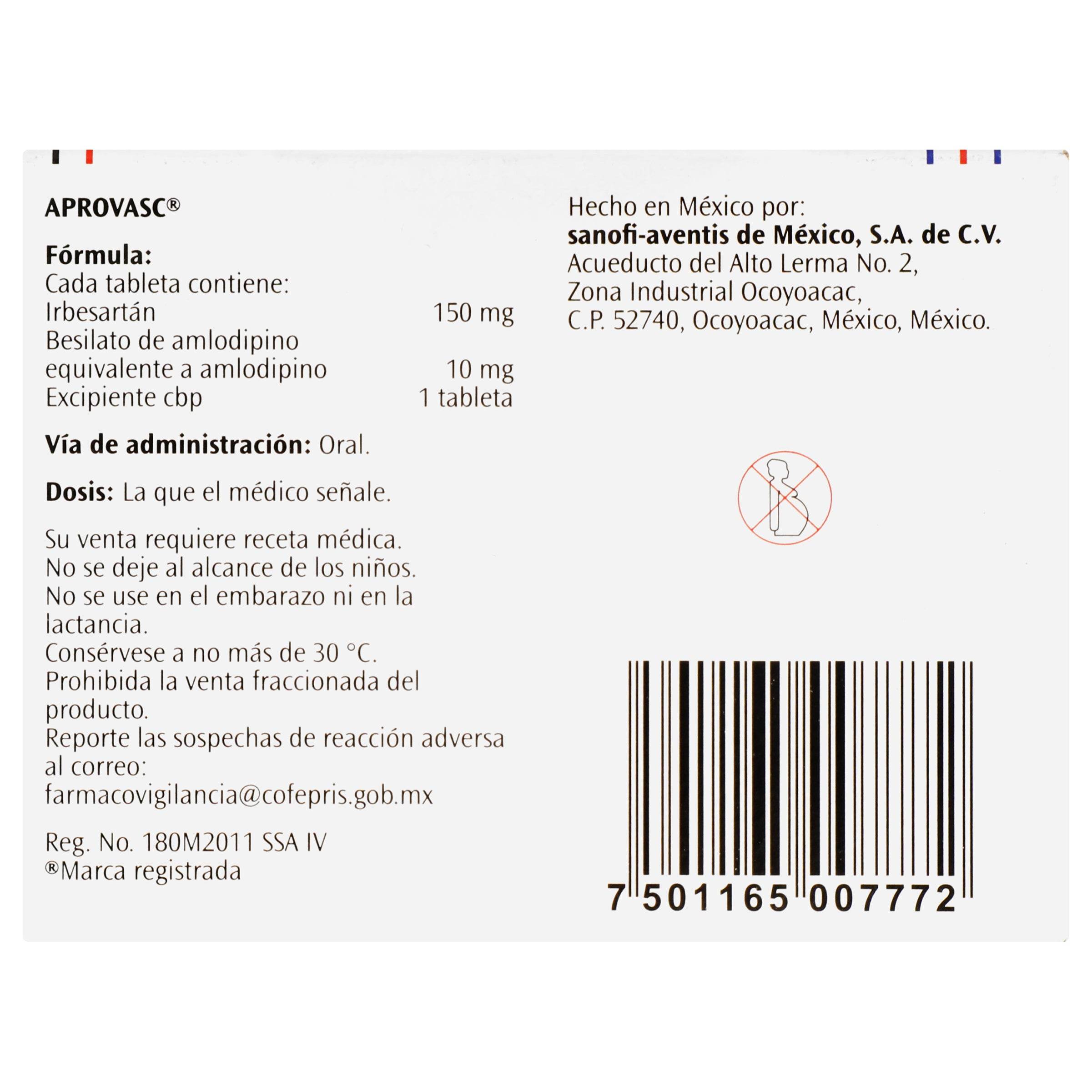Aprovasc 150Mg/10Mg Con 28 Tabletas (Irbesartan/Amlodipino) — WeCare Pharma