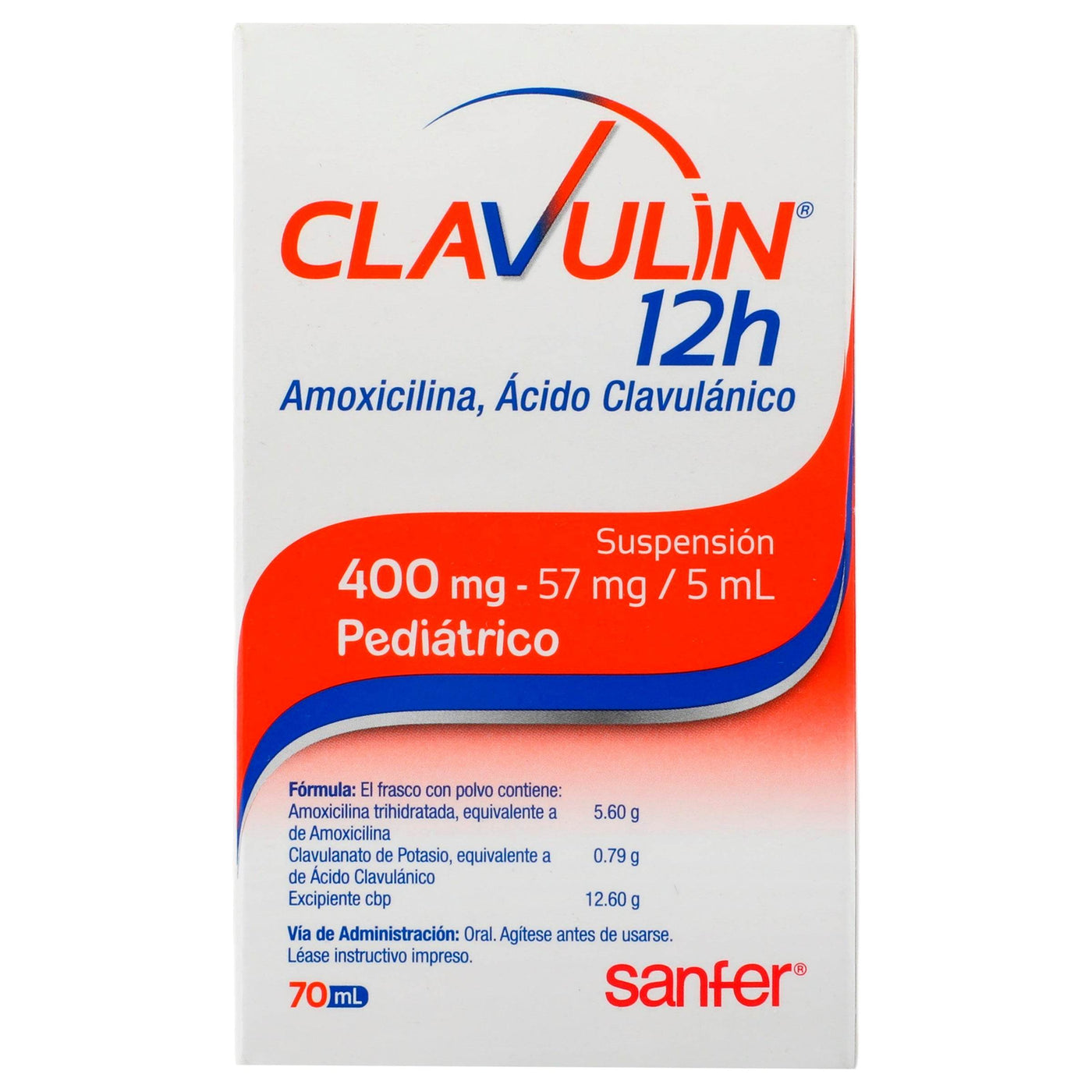 Clavulin 12H Suspensión 400Mg/57Mg/5Ml 70Ml (Amoxicilina/Acido Clavula ...