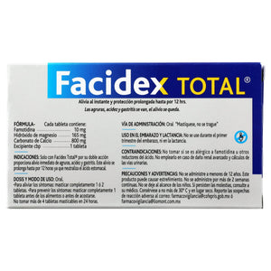 Facidex Total 10Mg/165/800Mg Con 5 Tabletas (Famotidina/Hidroxido De M ...