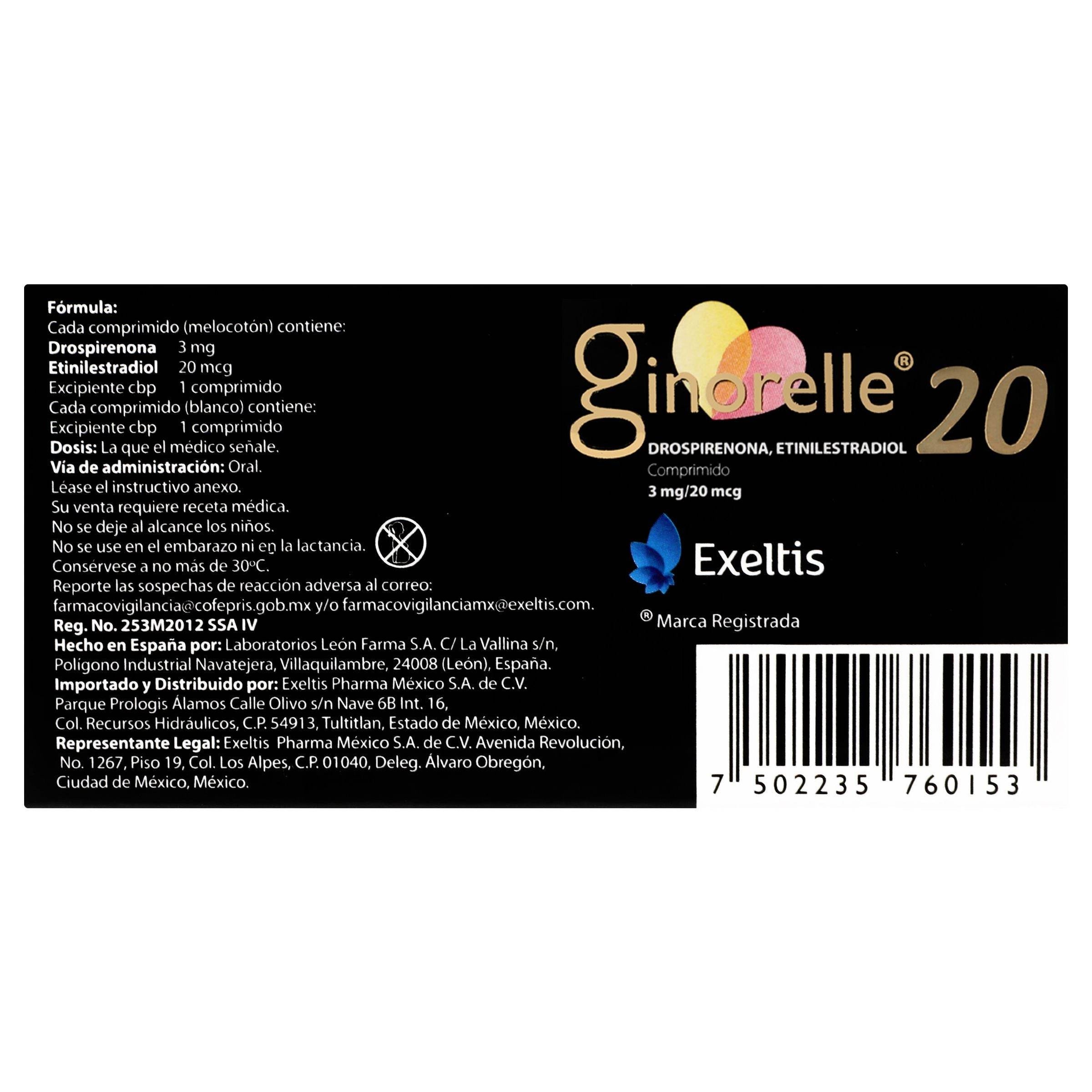 Ginorelle 20 3Mg/20Mcg Con 28 Comprimidos (Drospirenona/Etinilestradio ...
