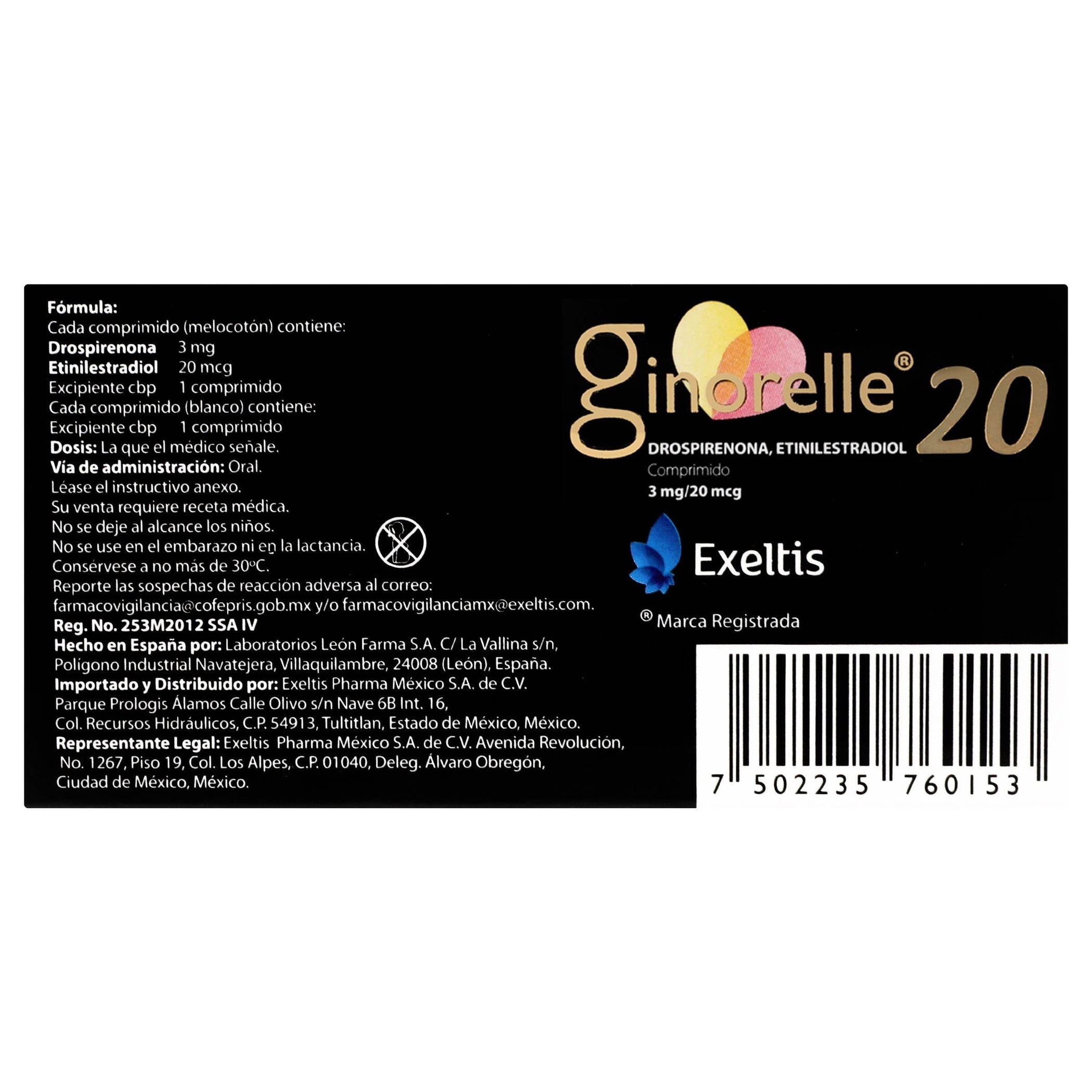 Ginorelle 20 3Mg/20Mcg Con 28 Comprimidos (Drospirenona/Etinilestradio ...