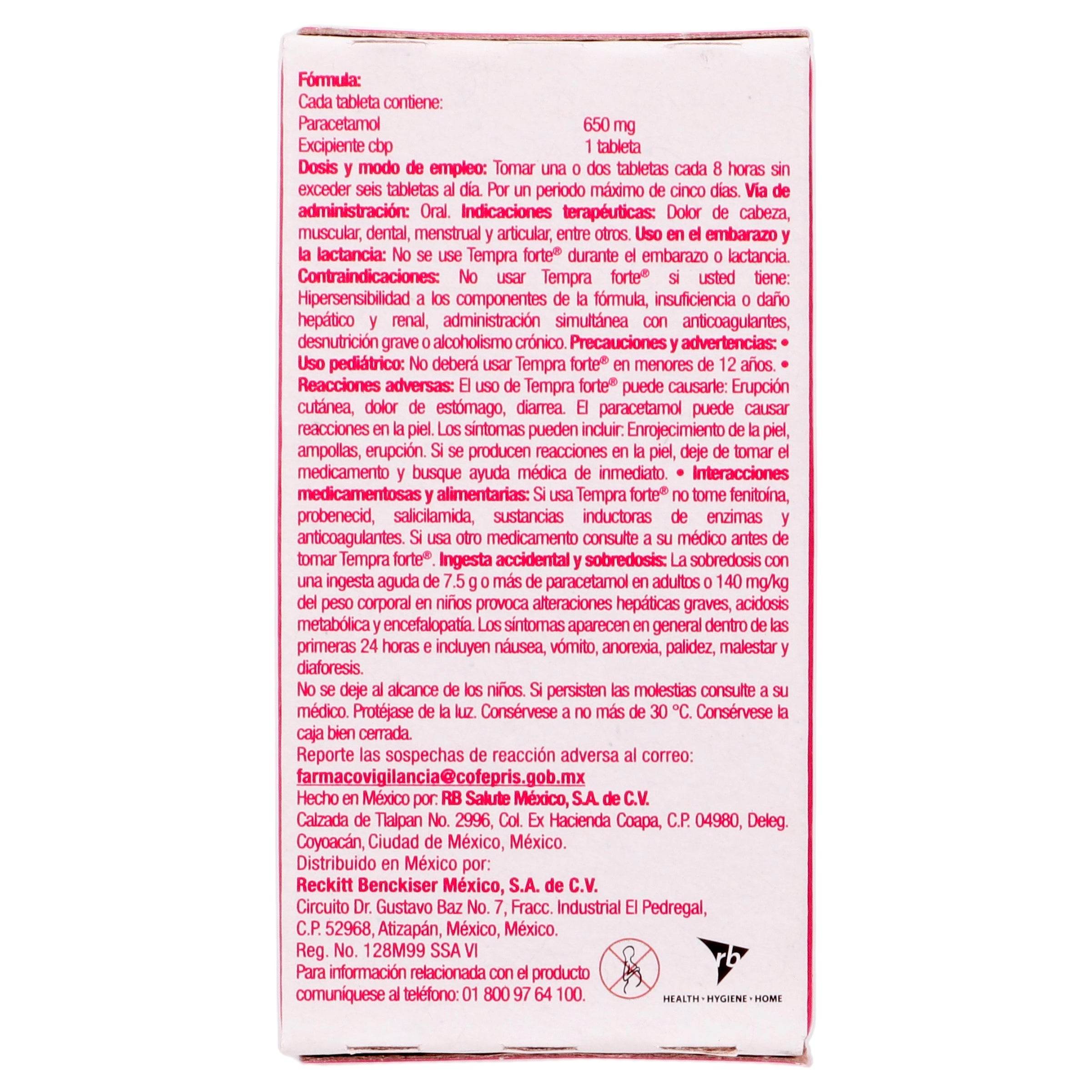 Tempra Forte 650Mg Con 4 Tabletas (Paracetamol) — WeCare Pharma