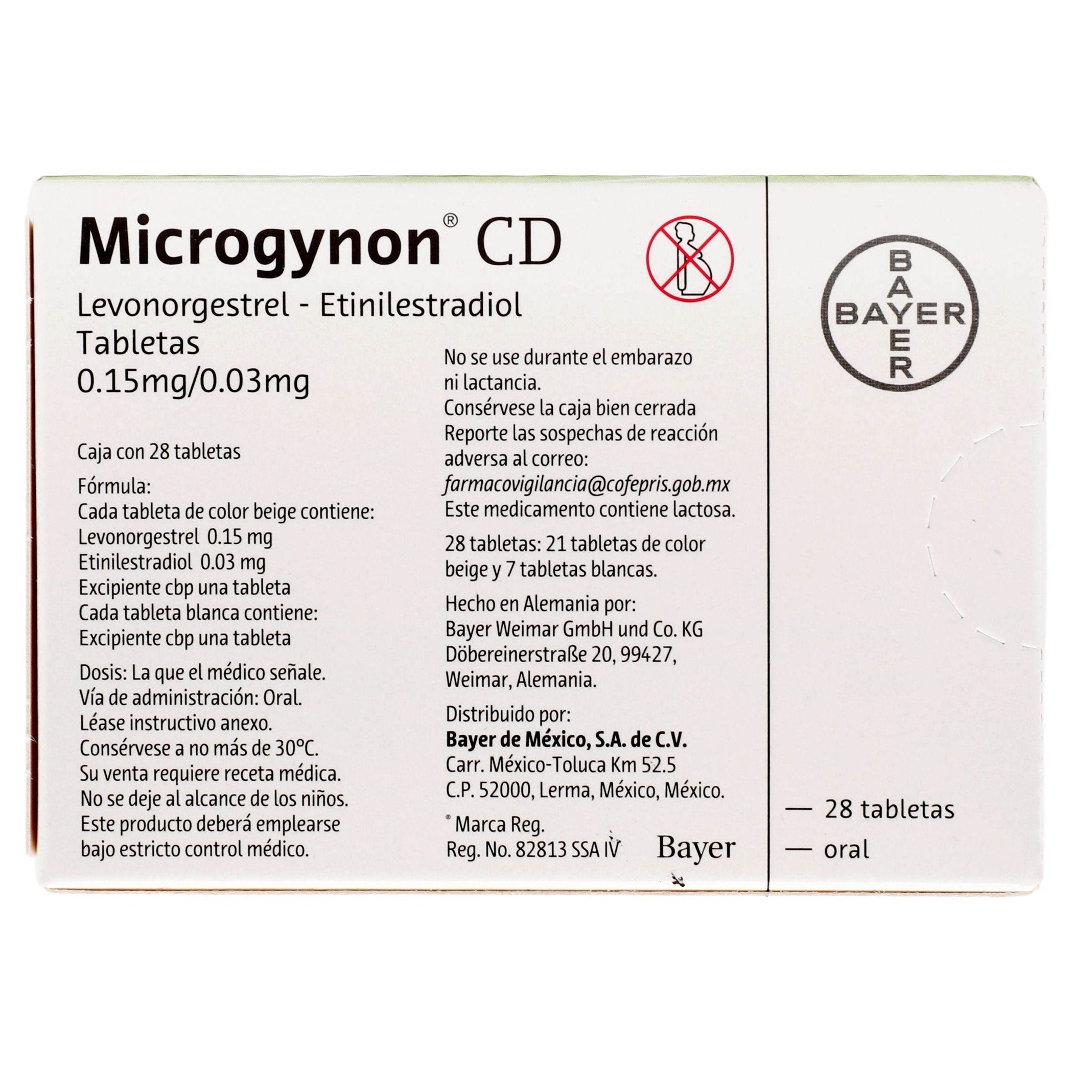Microgynon Cd 0.15Mg/0.03Mg Con 28 Tabletas (Levonorgestrel/Etinilestr ...