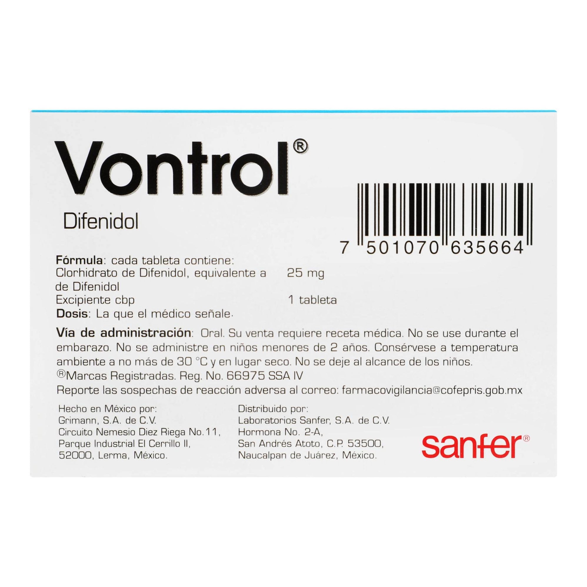 Vontrol 25Mg Con 25 Tabletas (Difenidol) — WeCare Pharma