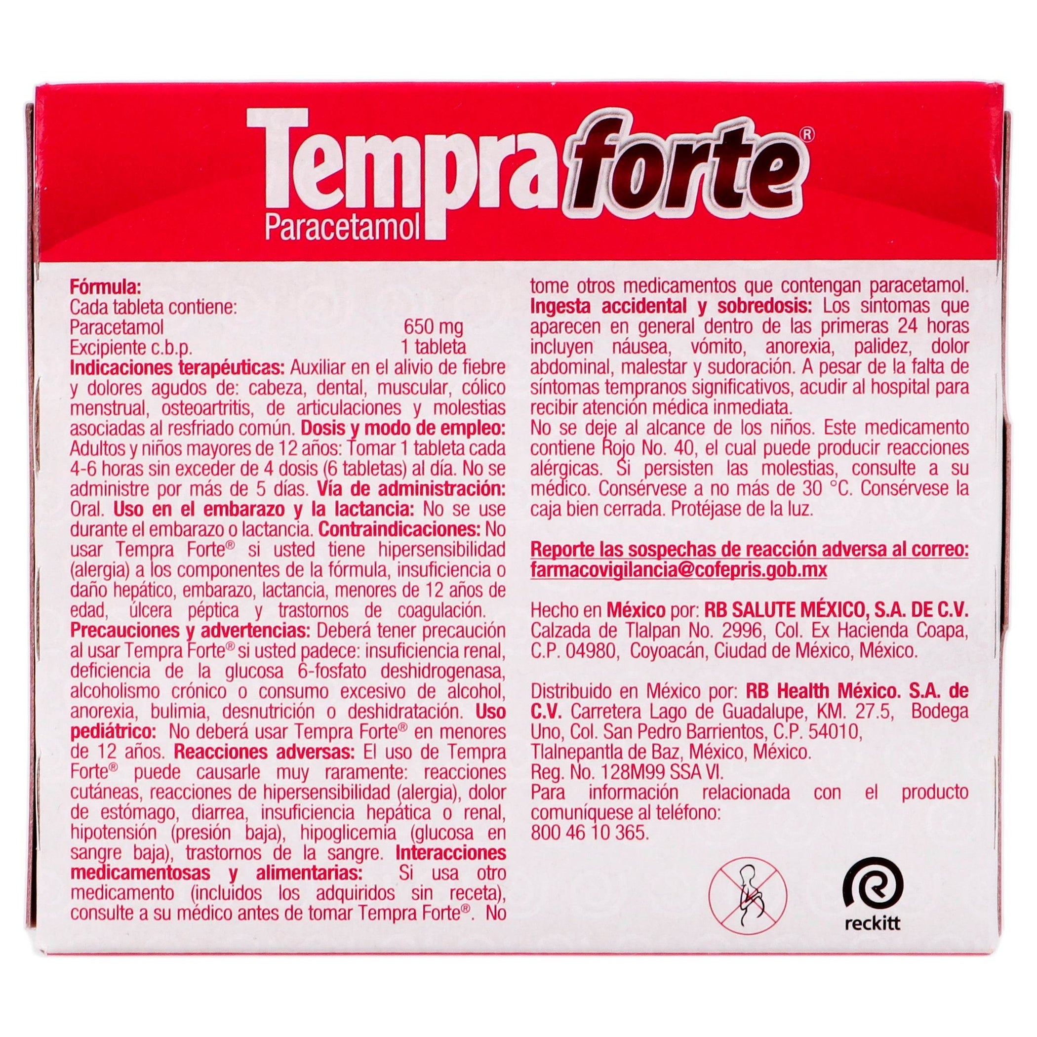Tempra Forte 650Mg Con 24+12 Tabletas (Paracetamol) — WeCare Pharma