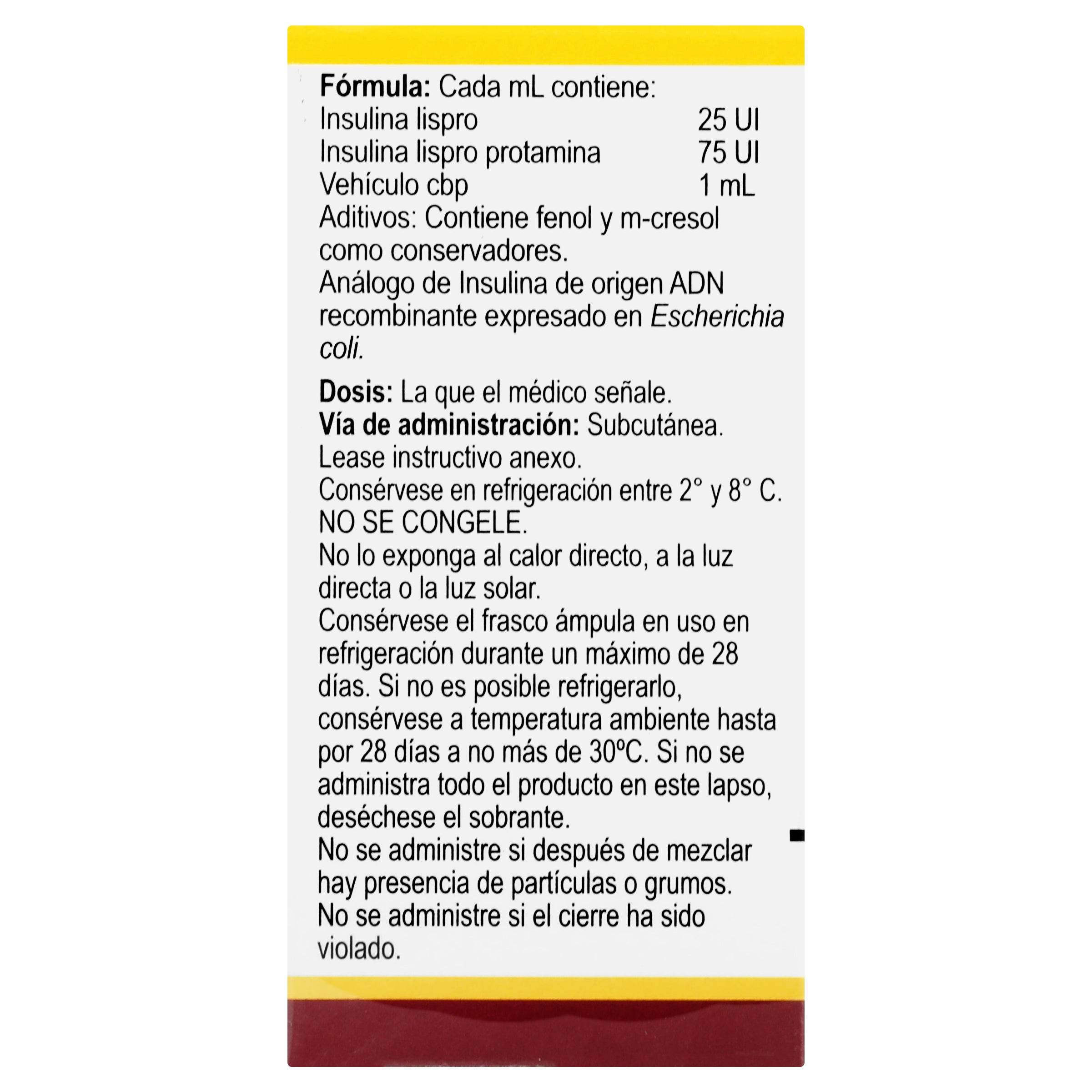 Humalog Mix 2 Frasco 100Unid/Ml 10Ml Con 1 Ampulas (Insulina Lispro/In ...