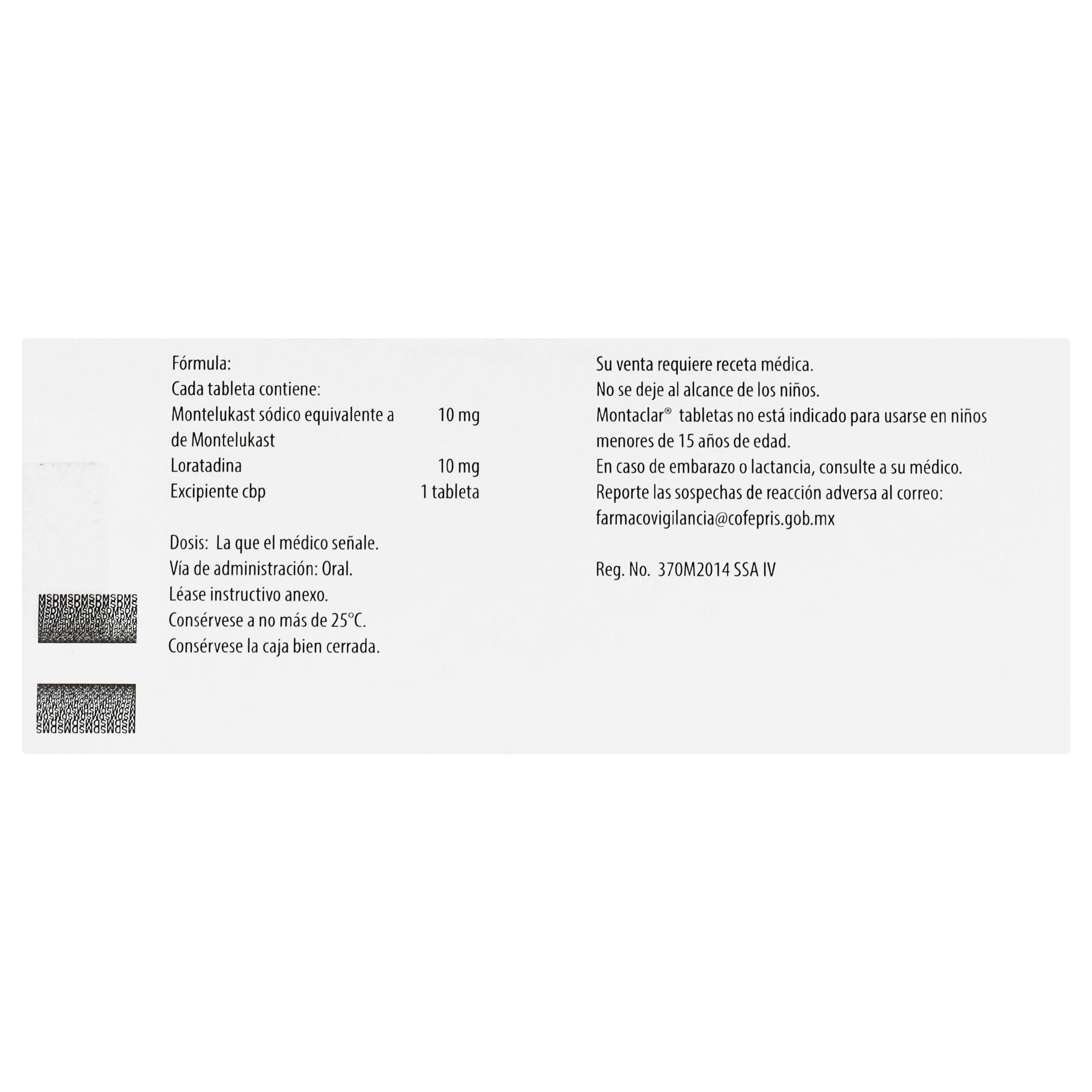 Montaclar 10Mg/10Mg Con 30 Tabletas (Montelukast/Loratadina) — WeCare ...