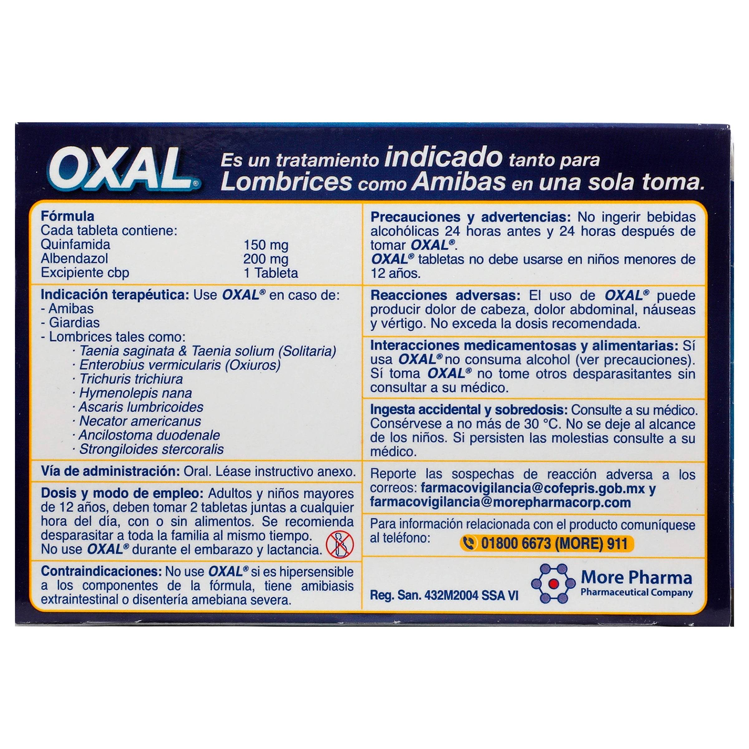 Oxal 150Mg/200Mg Con 2 Tabletas (Quinfamida/Albendazol) — WeCare Pharma