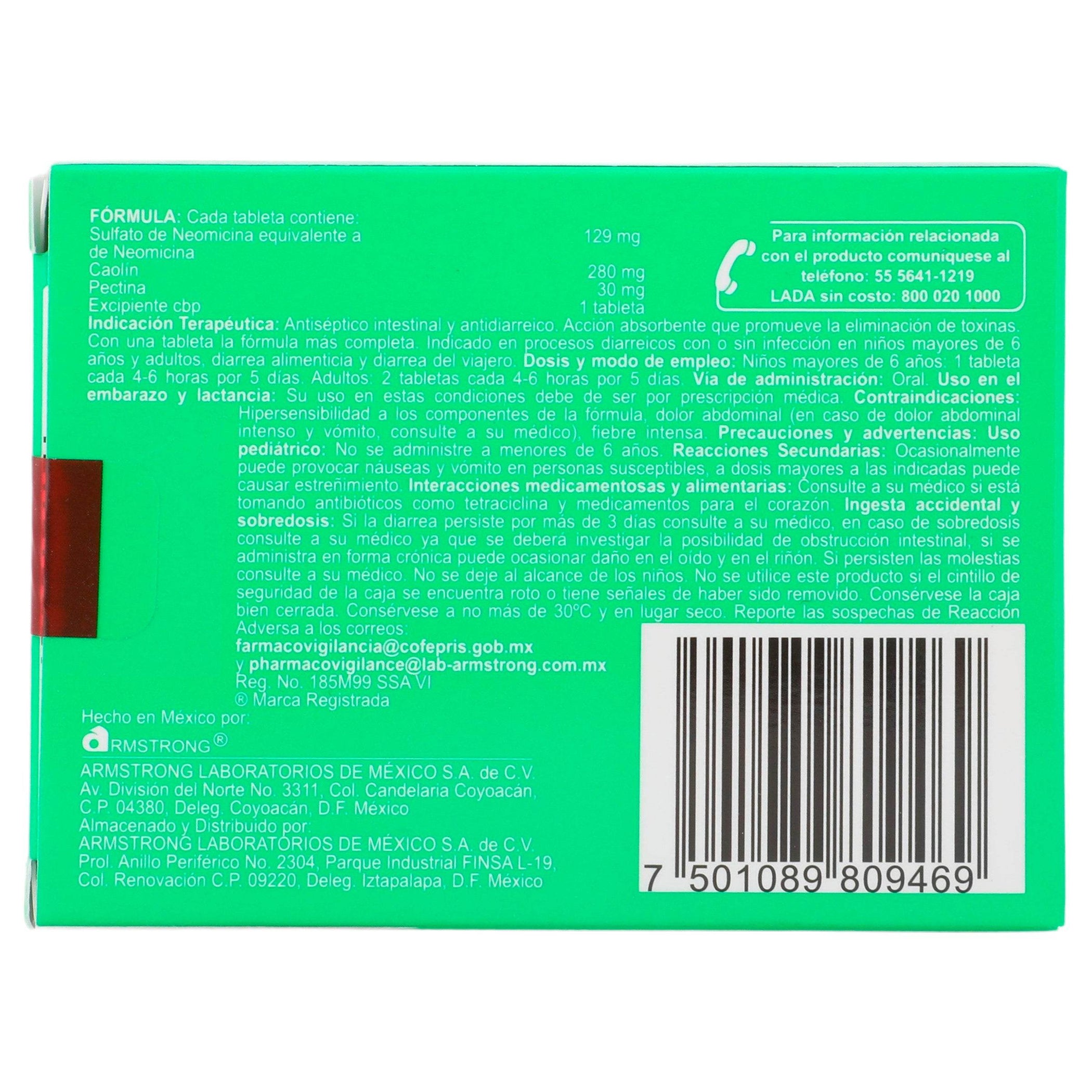 Kaomycin 129Mg/280Mg/30Mg Con 20 Tabletas (Neomicina/Caolin/Pectina ...
