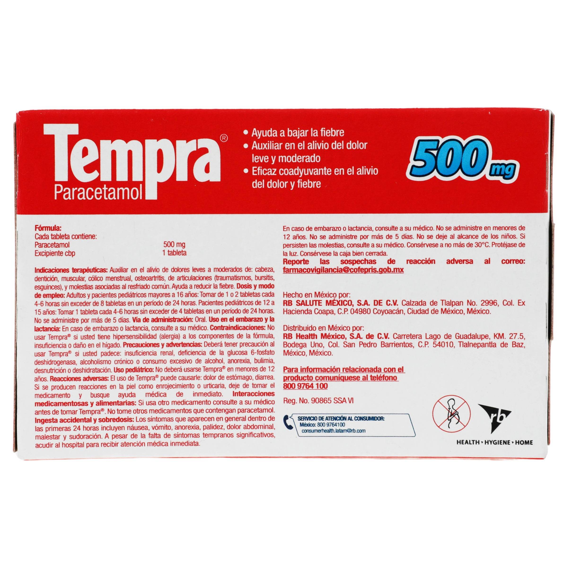 Tempra 500Mg Con 20 Tabletas (Paracetamol) — WeCare Pharma