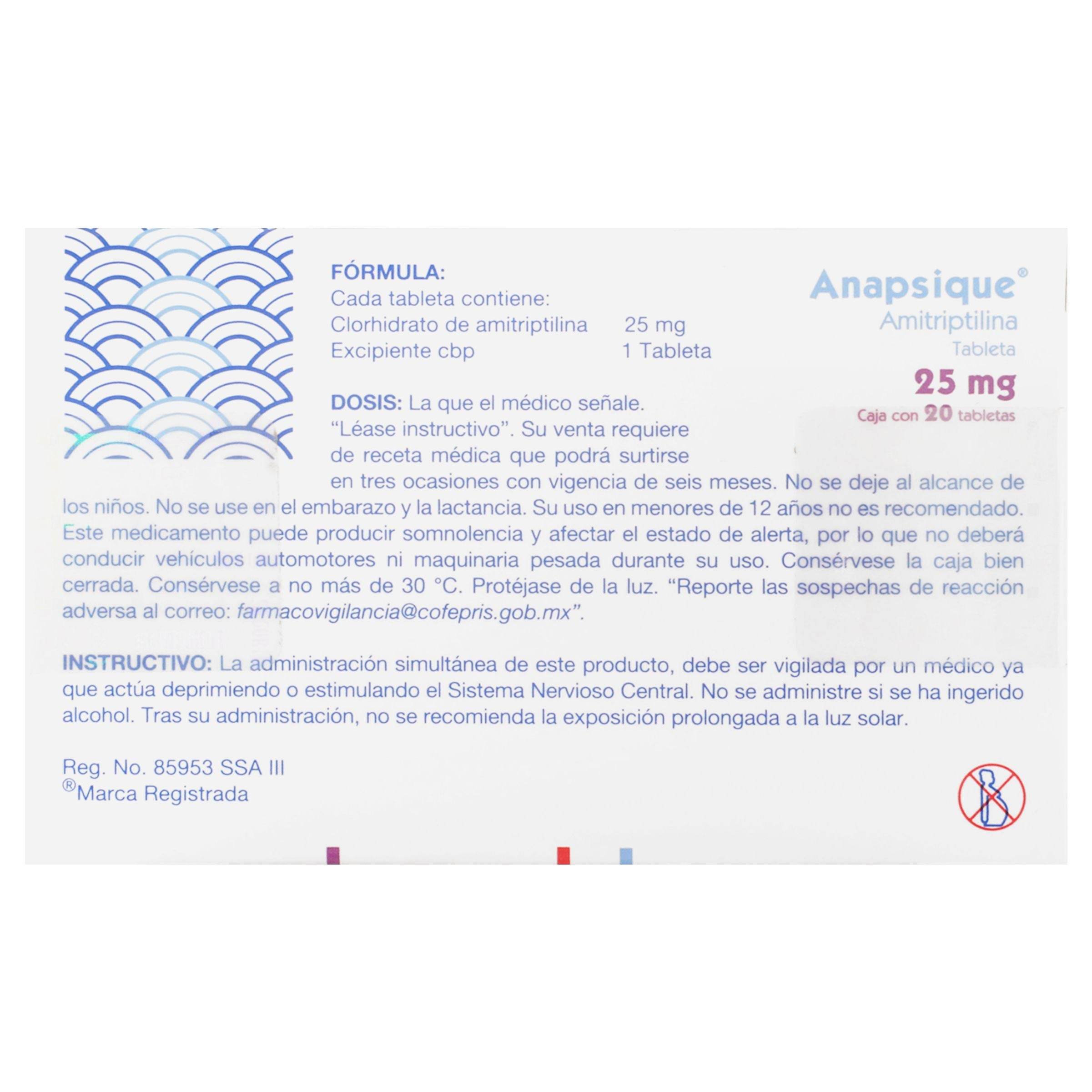 Anapsique (Amitriptilina) Tabletas 25Mg Con 20 — WeCare Pharma