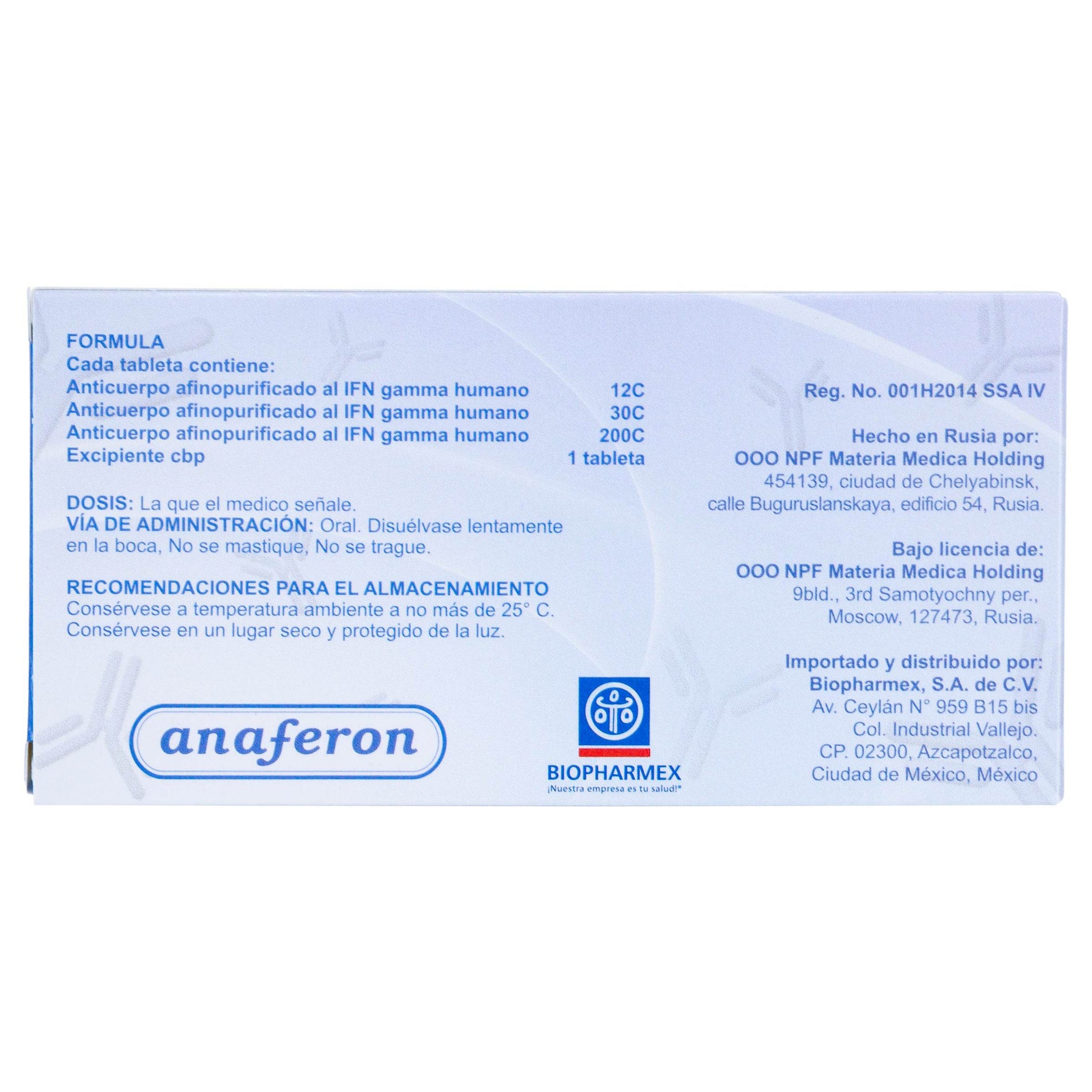 Anaferon Ad 12/30/200C Con 20 Tabletas (Anticuerpo Afino Gamma Humano ...