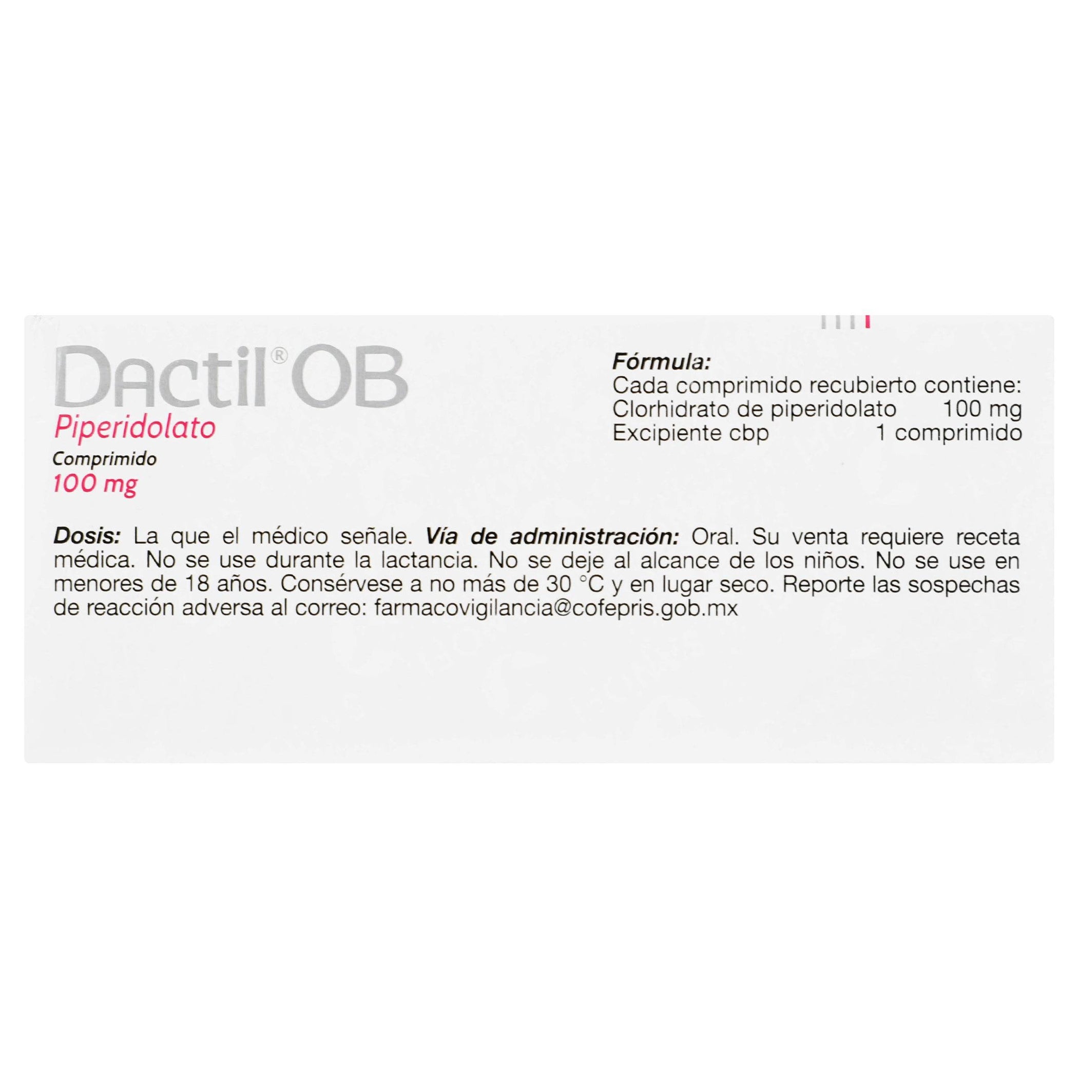 Dactil Ob 100Mg Con 30 Tabletas (Piperidolato) — WeCare Pharma