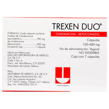 Trexen Duo Vaginal 100Mg/400Mg Con 7 Capsulas (Clindamicina/Ketoconazo ...
