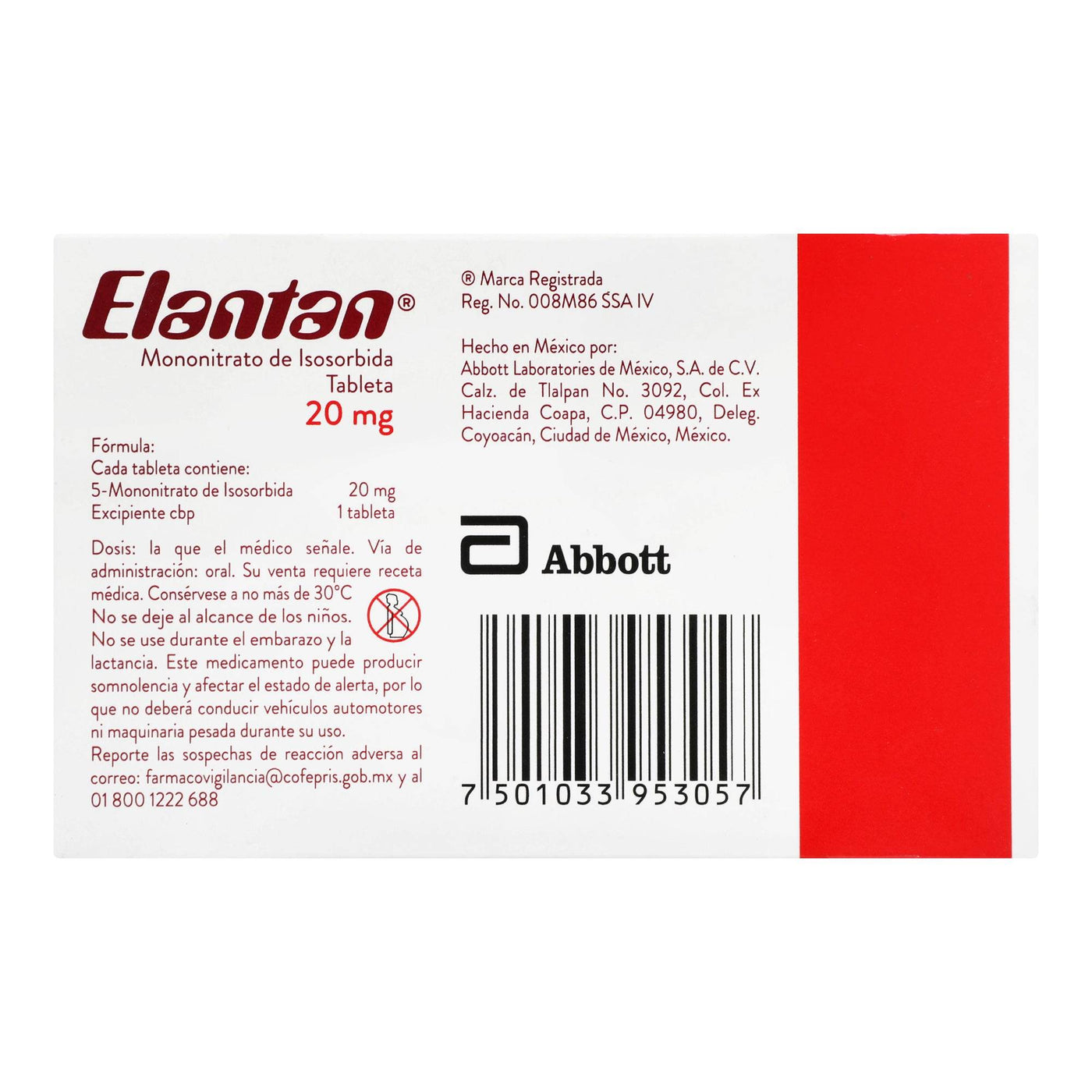 Elantan 20Mg Con 30 Tabletas (Mononitrato De Isosorbida) — WeCare Pharma