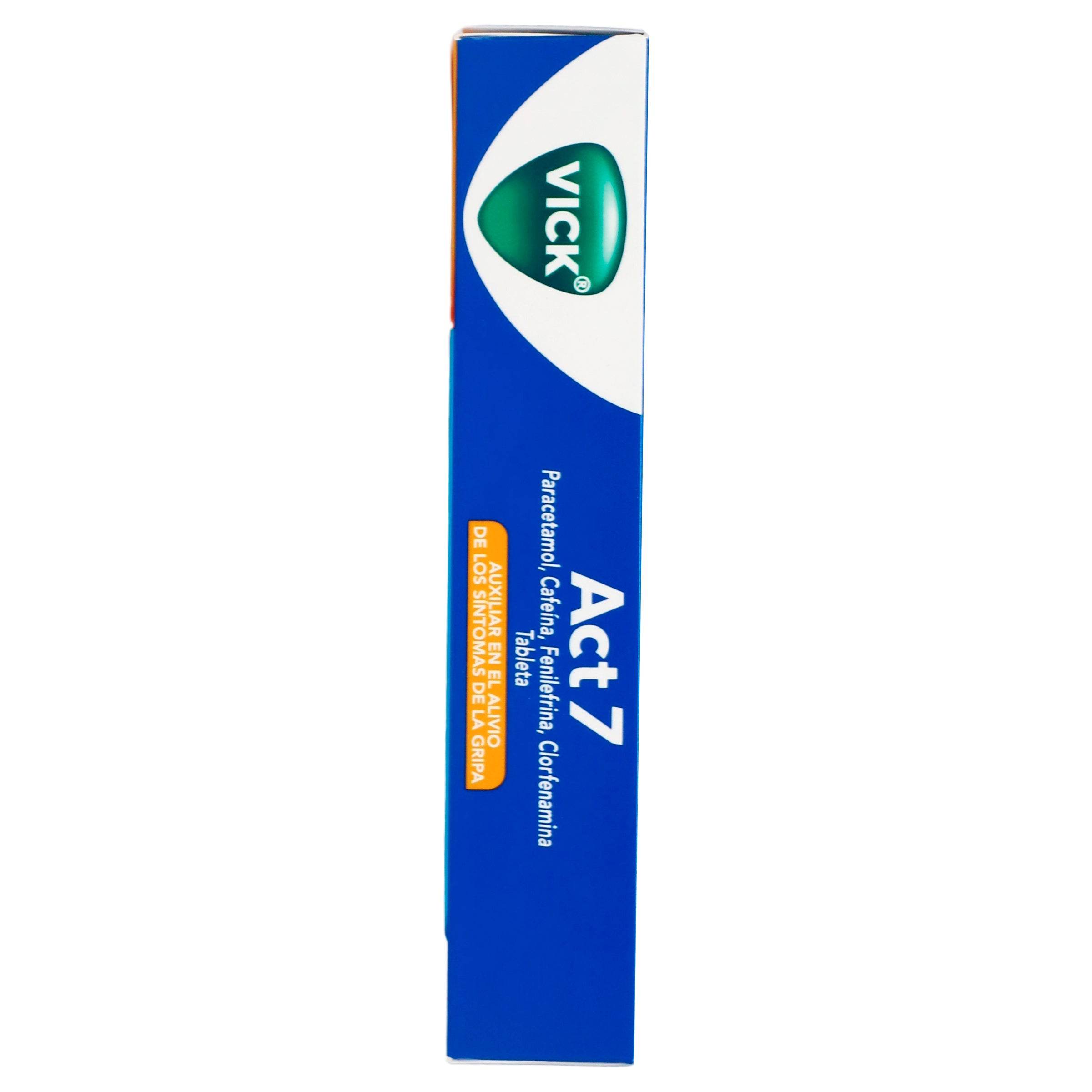 Vick Act 7 500Mg/25Mg/5Mg/4Mg Con 10 Tabletas (Paracetamol/Cafeina/Fen ...
