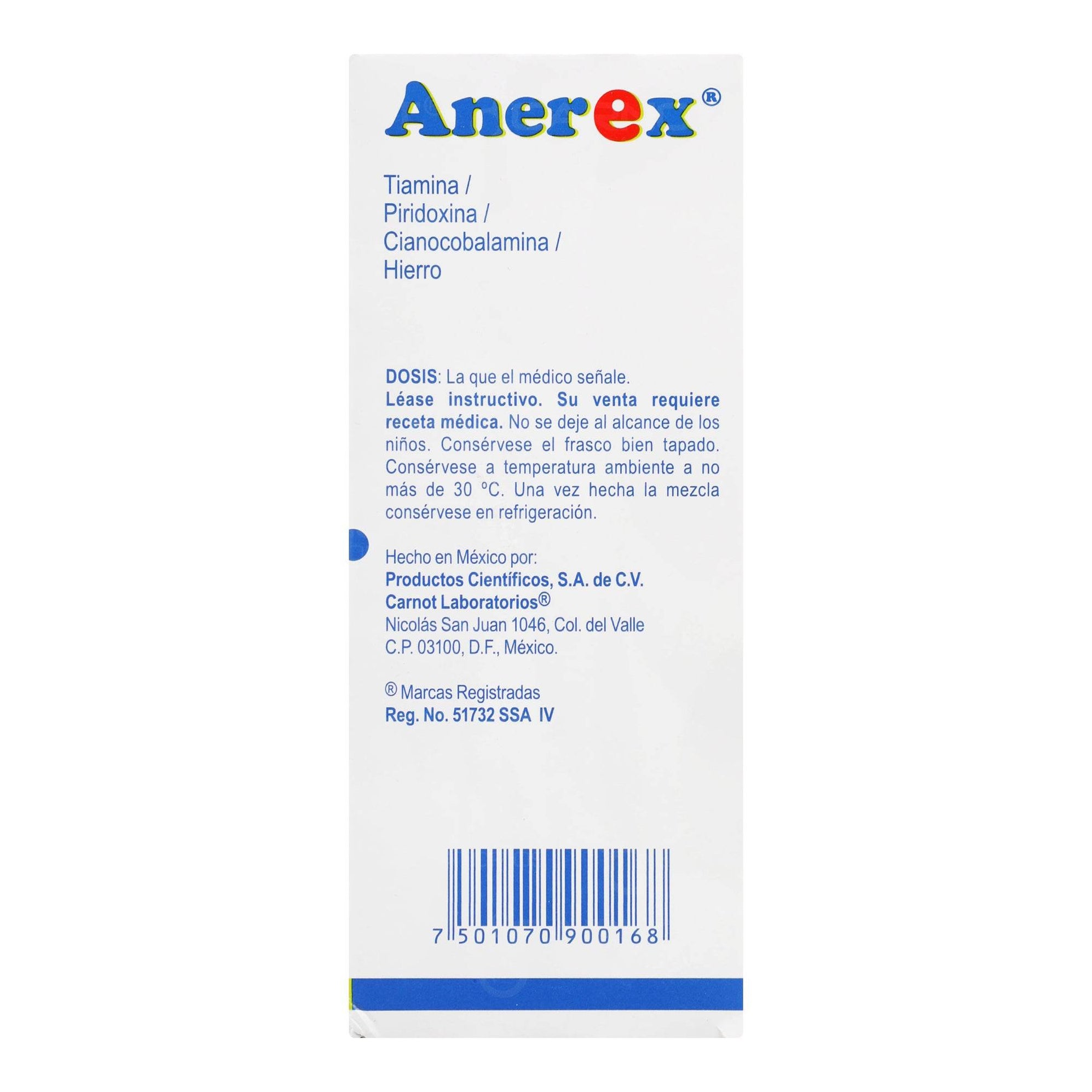 Anerex Solución 115Ml (Tiamina/Piridoxina/Cianocobalamina/Hierro ...