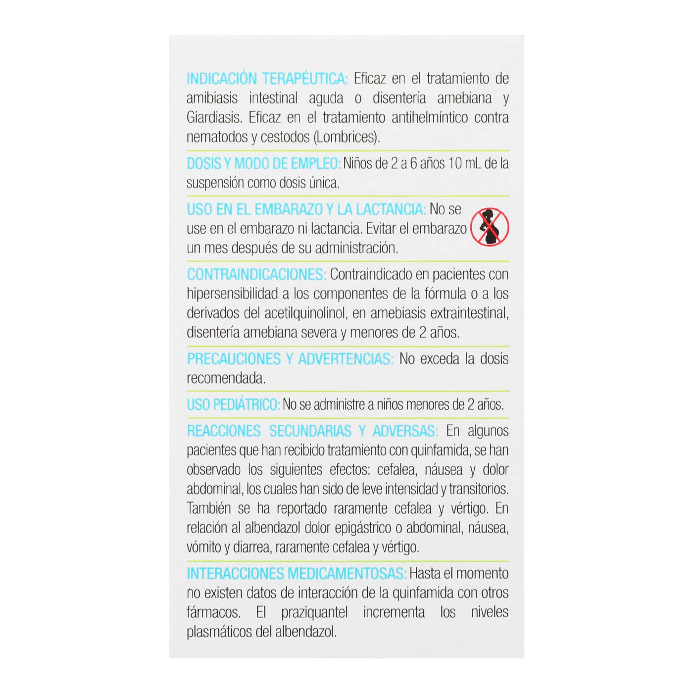 Zentel Dual Pediatrico Suspensión 400Mg/100Mg 10Ml (Albendazol/Quinfam ...