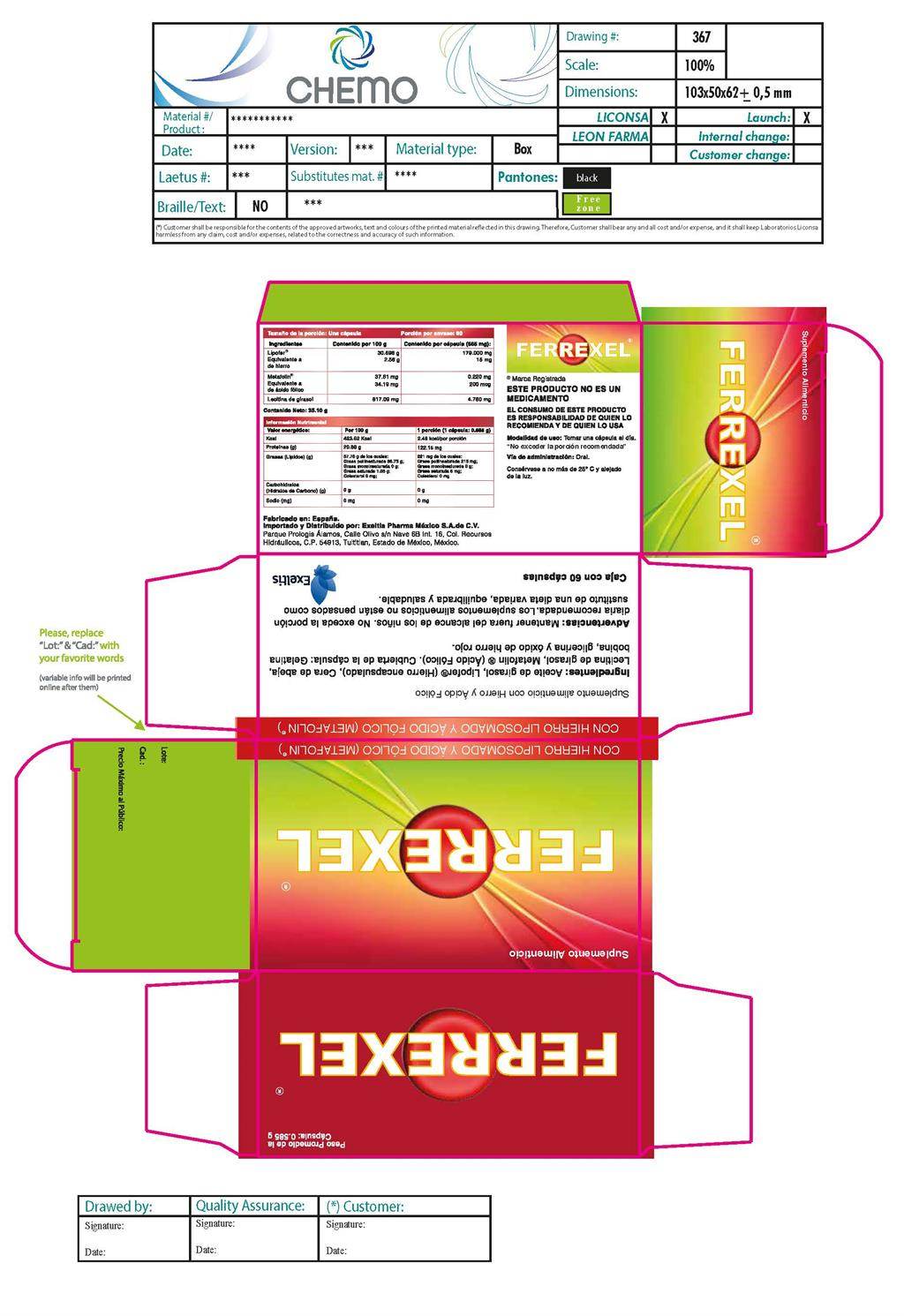 Ferrexel Con 60 Capsulas (Hierro Liposomado/Acido Folico) — WeCare Pharma